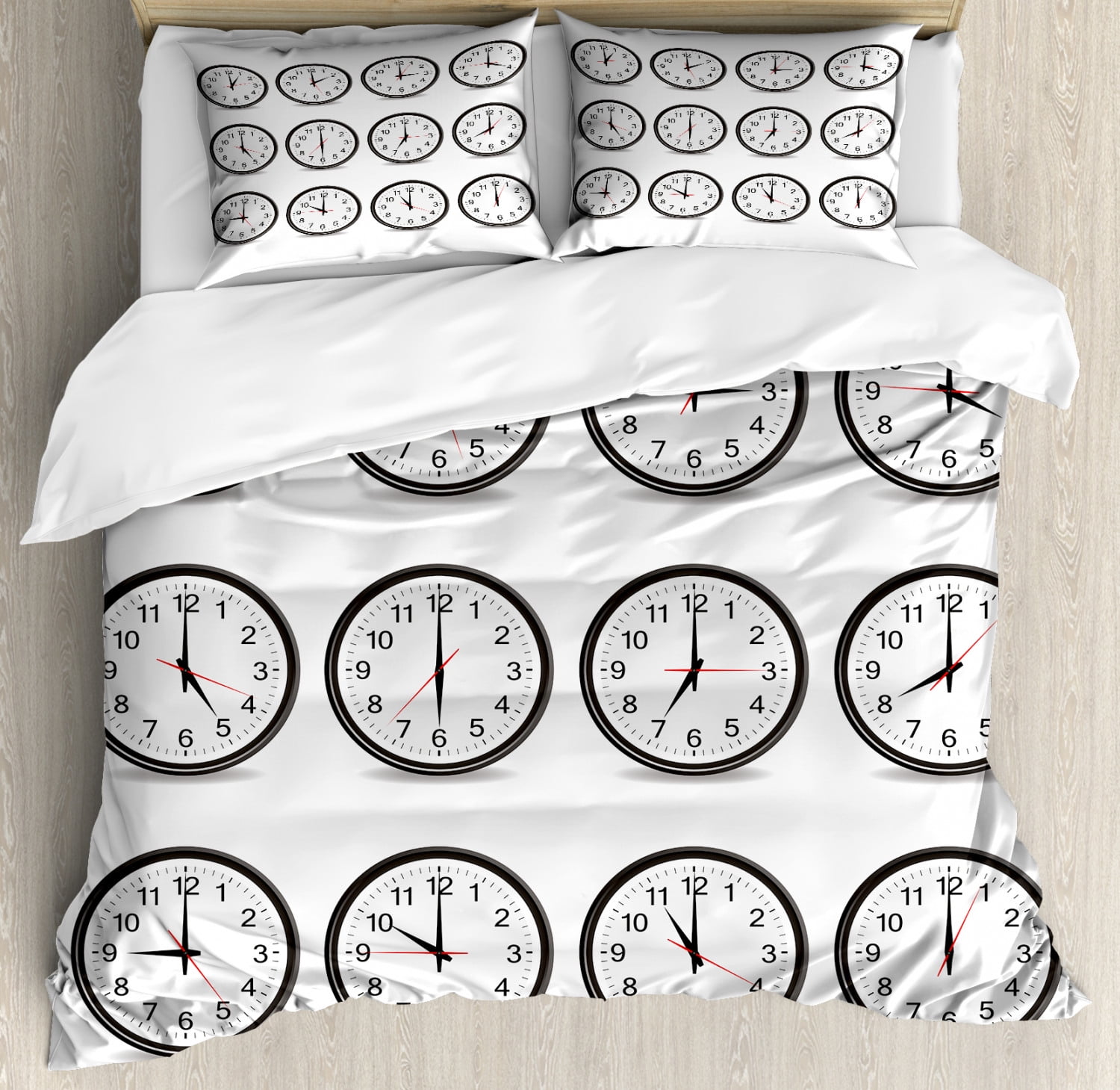 Clock Decor Queen Size Duvet Cover Set, Clocks with Numbers That Show ...