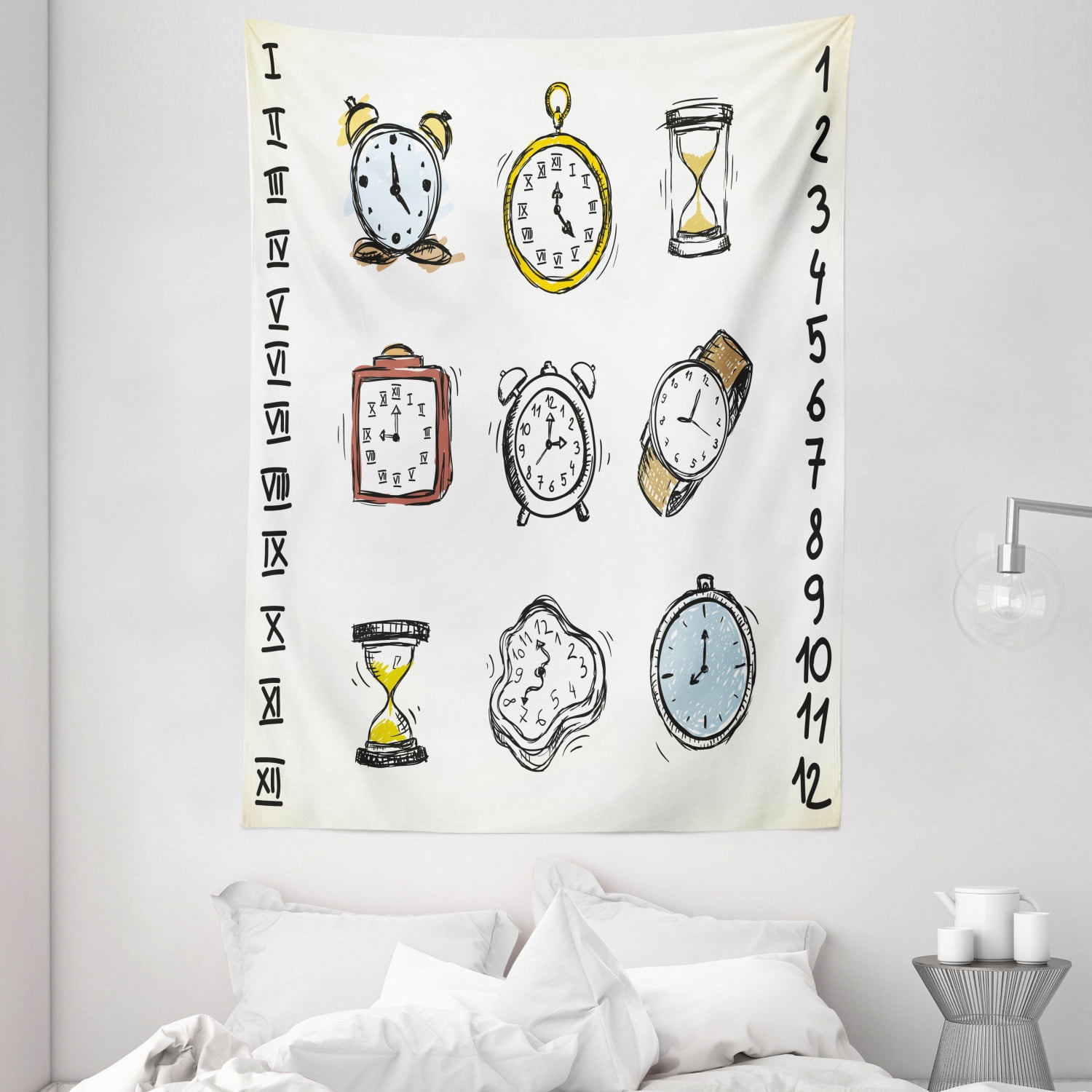 Clock Decor Tapestry, A Collection of Vintage Watches and Doodled ...