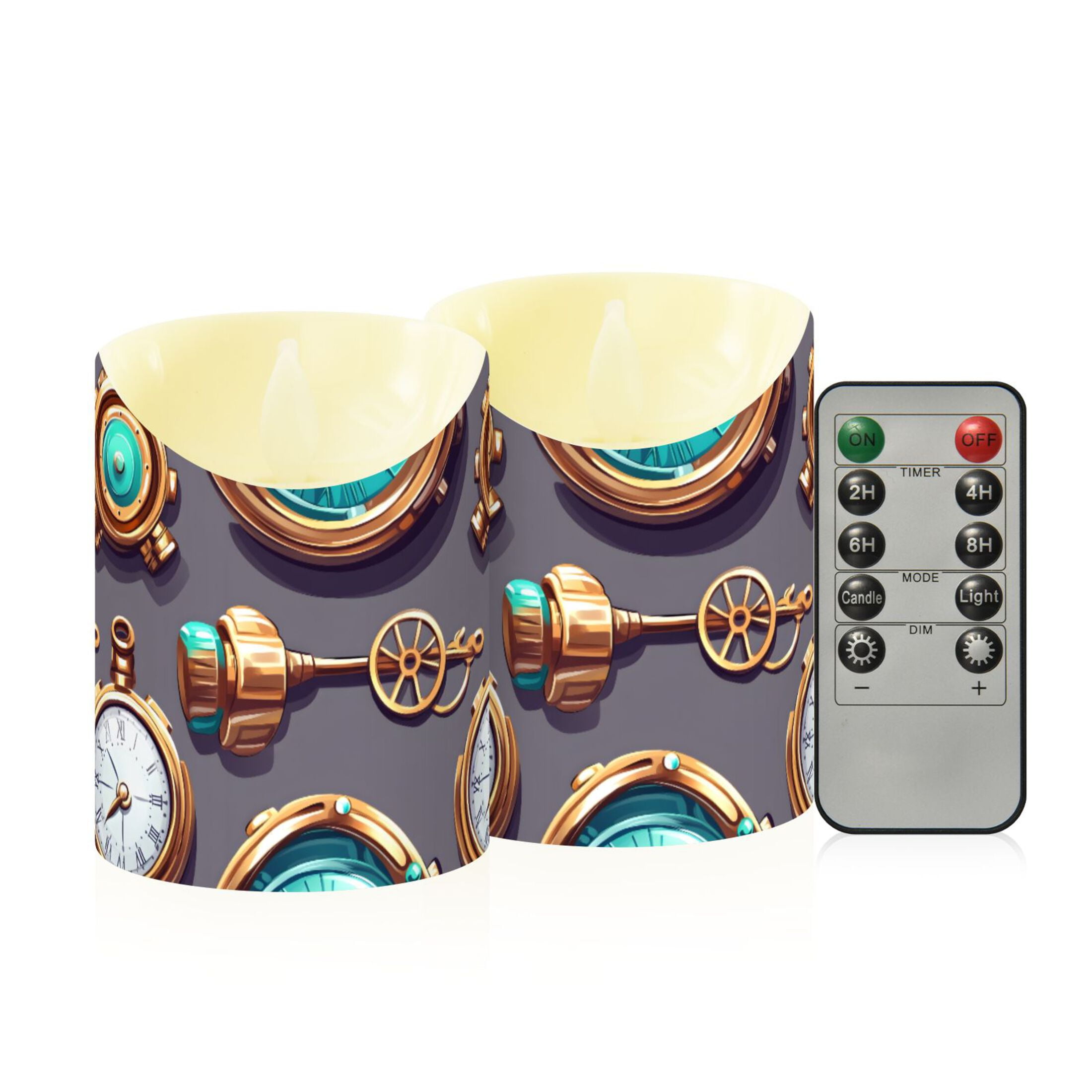 Clock Design Flameless Candles 2 PCS with Remote Realistic Moving Flame LED Tapered Pillar Set ...