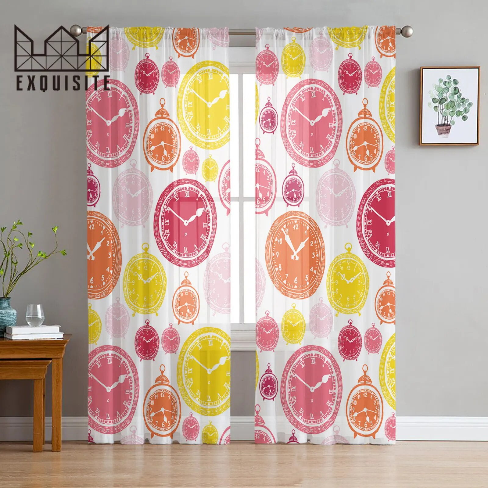 Clock Dial Minimalist Tulle Curtain for Living Room Balcony r Sheer ...