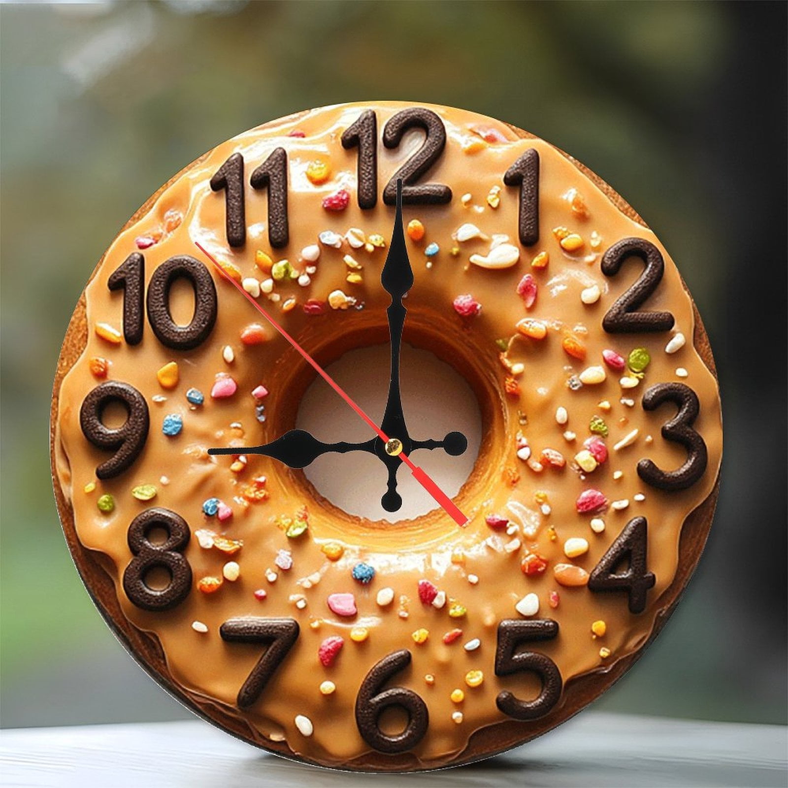 Clock Donut Cake Number Cake Sweet Treat 10-Inch Silent Wooden Wall ...