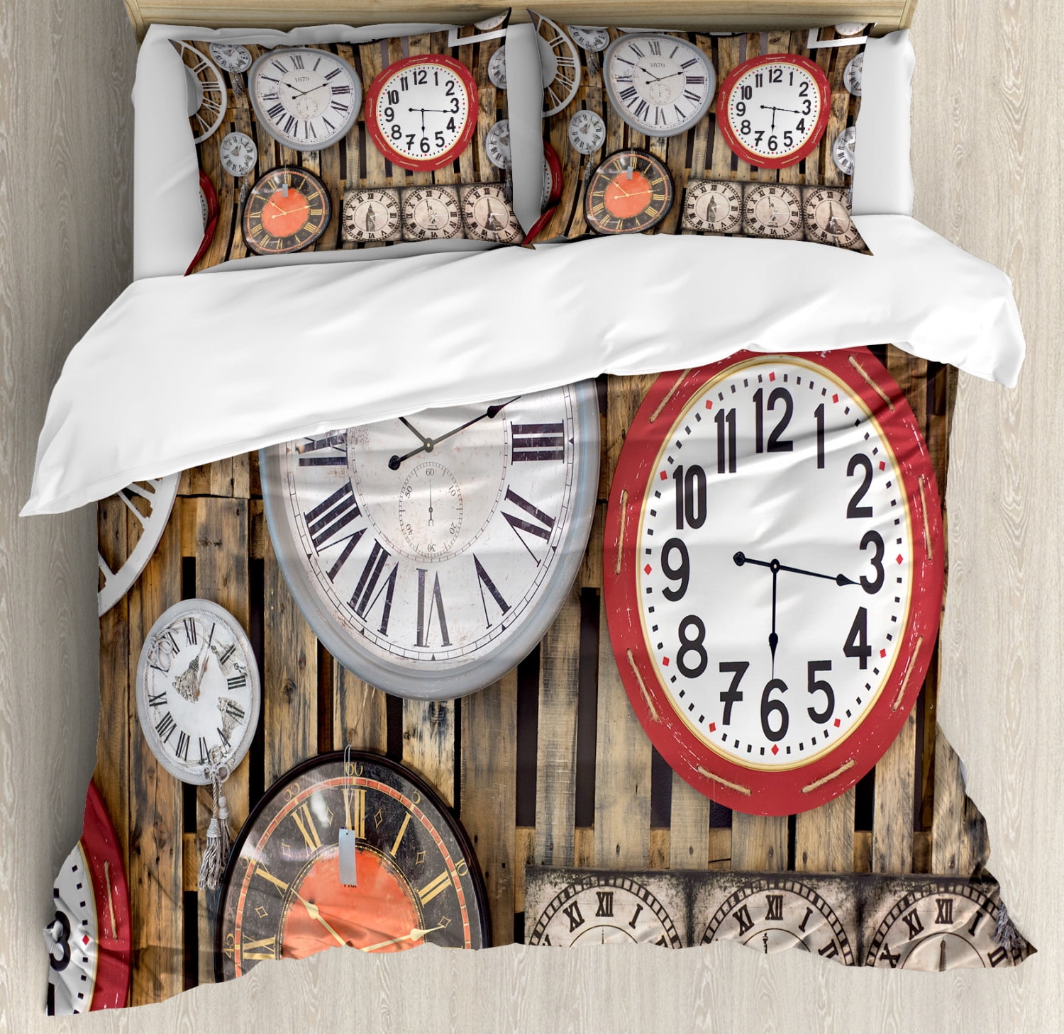 Clock Duvet Cover Set, Antique Clocks on the Wall Instruments of Time ...