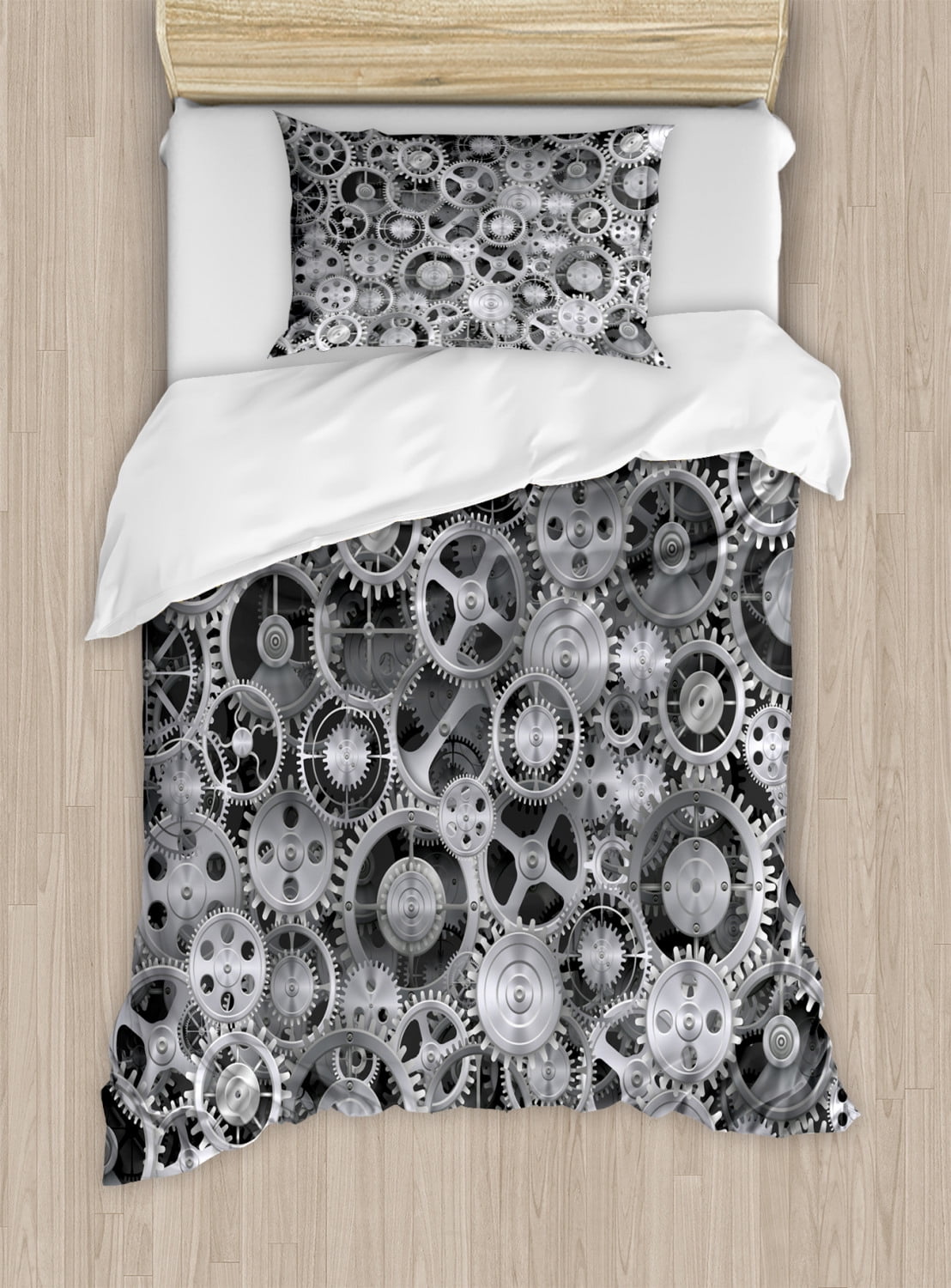 Clock Duvet Cover Set, Realistic Look Cogwheels Mechanism Gear ...