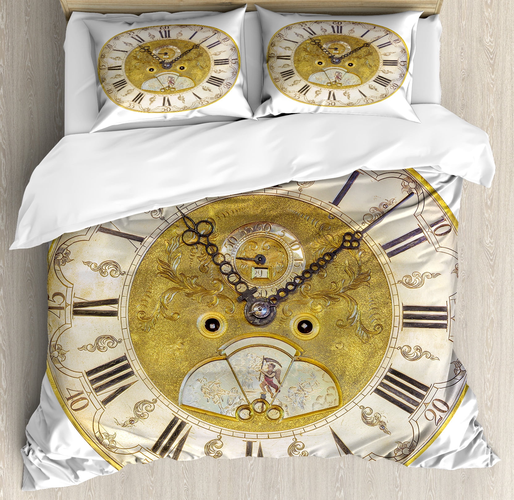 Clock Duvet Cover Set, Vintage Theme a Seventeenth Century Ornamental ...