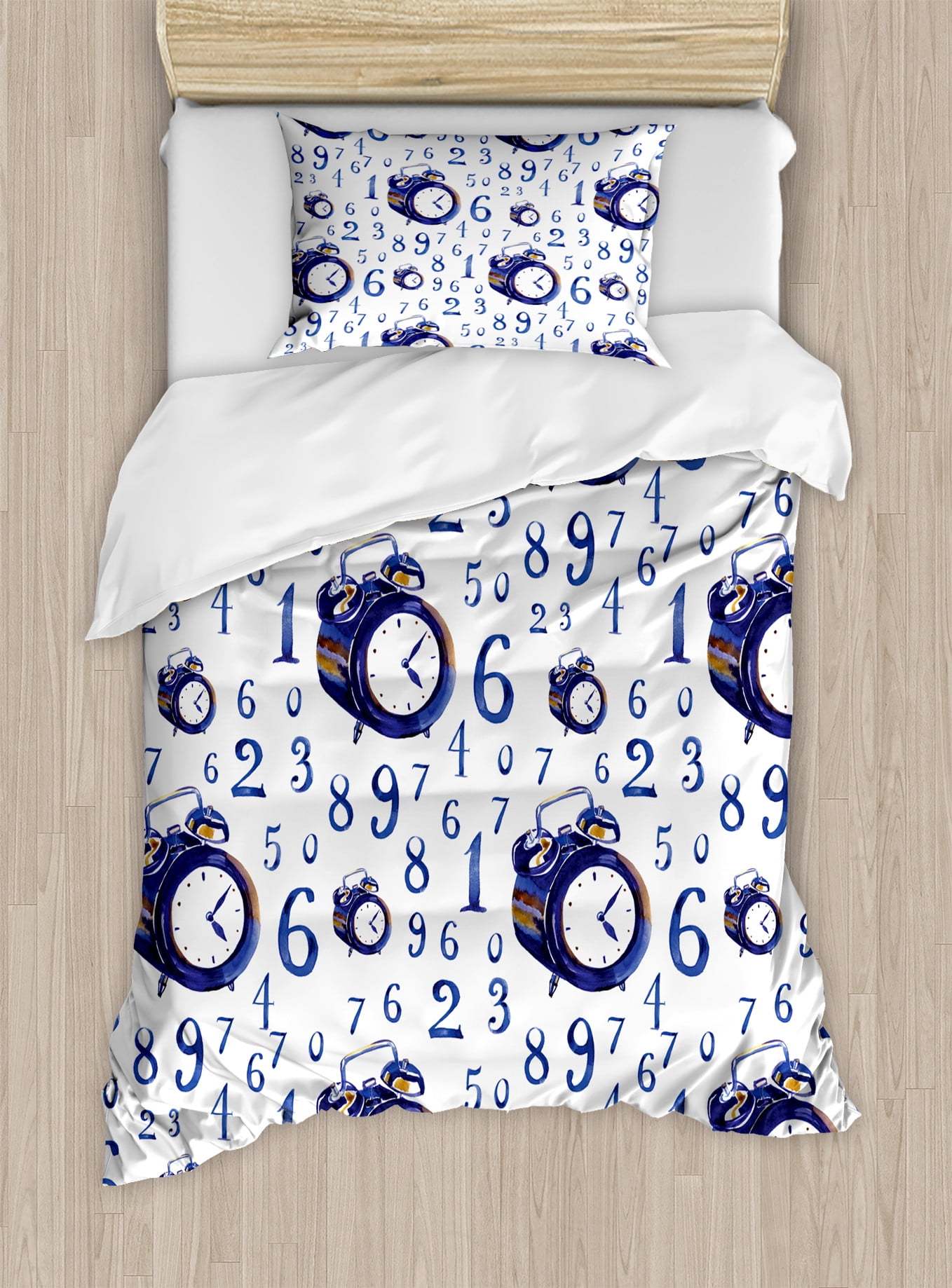 Clock Duvet Cover Set, Watercolor Style Effect with an Alarm Clock ...