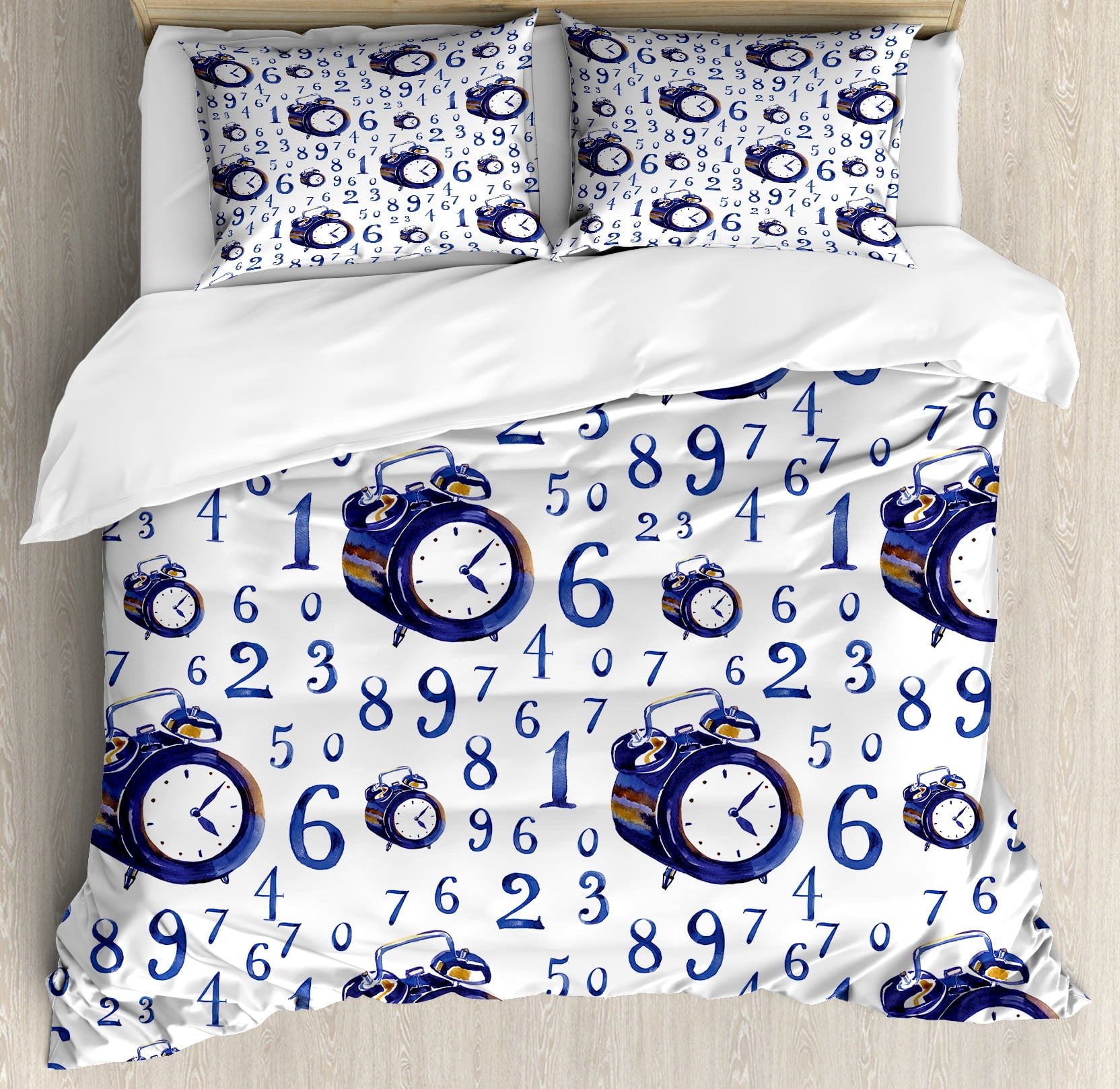 Clock Duvet Cover Set, Watercolor Style Effect with an Alarm Clock ...