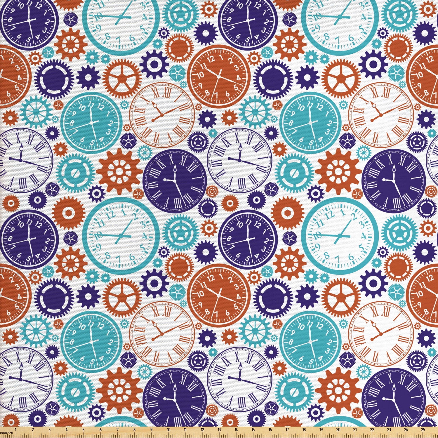 Ambesonne Vintage Fabric by the Yard Upholstery, Clock with Roman ...