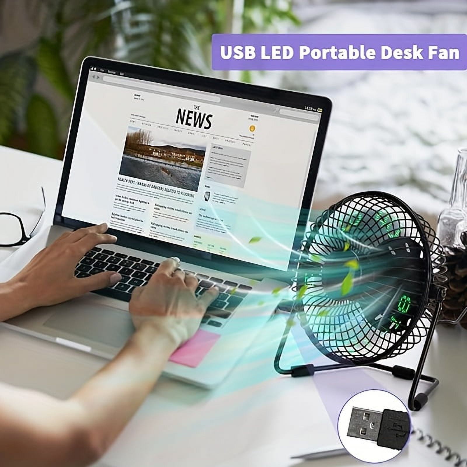 Clock Fan USB Fan LED Time display Temperature Display Desktop cooling ...