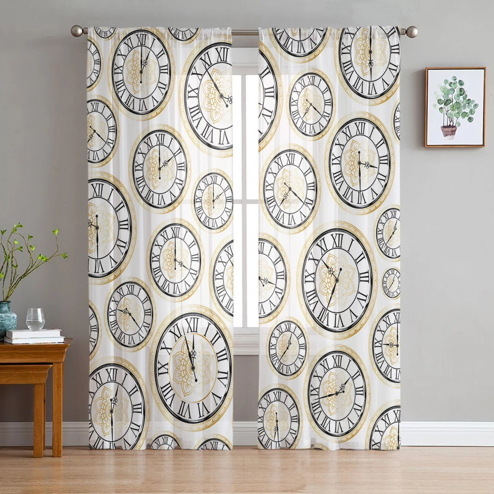 Clock Flower Sheer Voile Curtain for Living Room Bedroom Kitchen Window ...