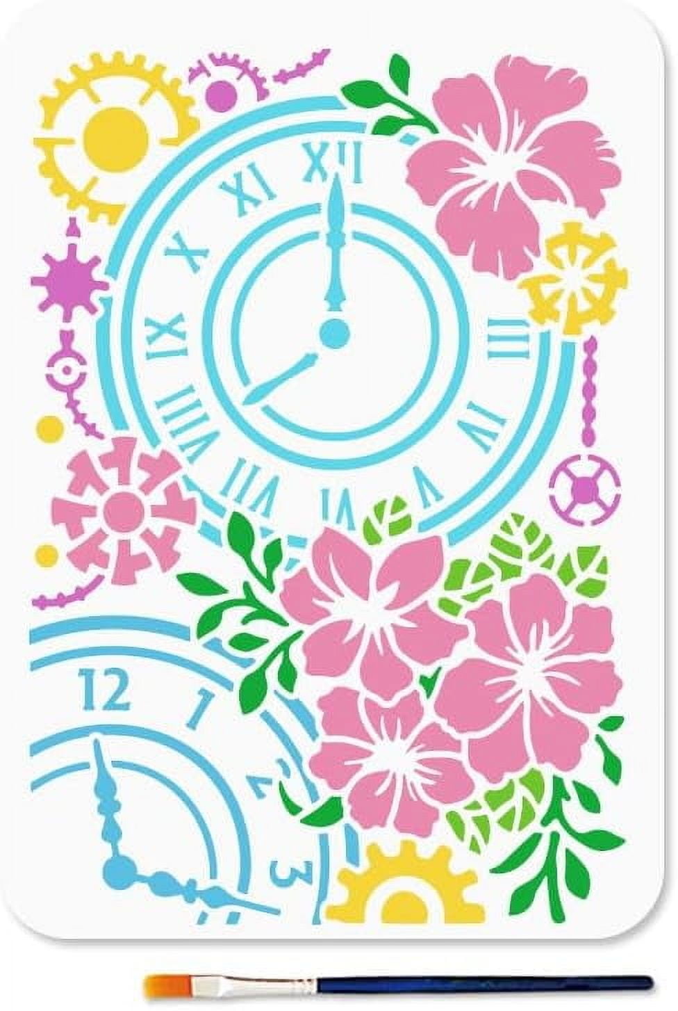 Clock Flower Stencil for Painting Hawaiian Flower Leaves Stencil 11.7×8 ...