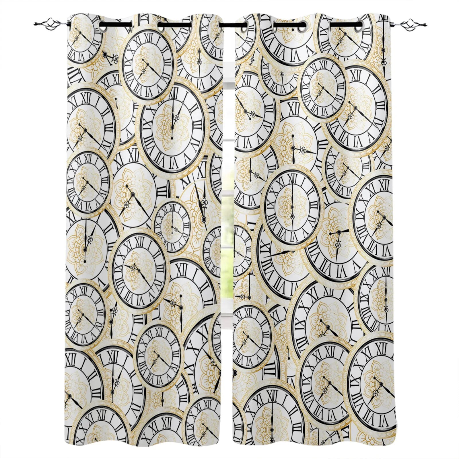 Clock Flower Window Curtains for Living Room Bedroom Home Decor Kitchen ...