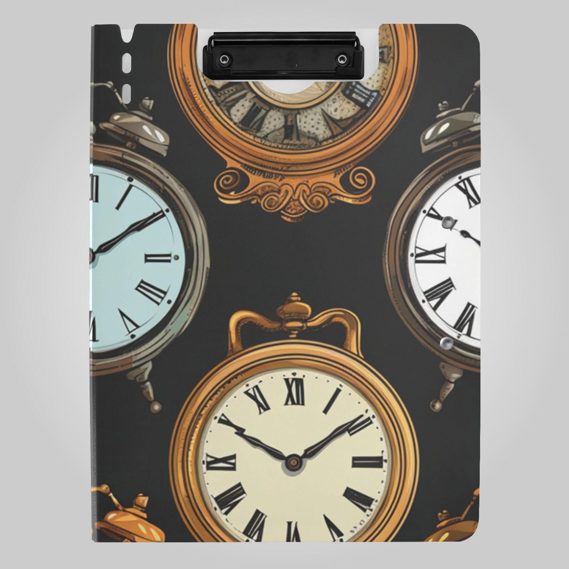 Clock Hand Painted Foldable Binder Folder Clipboard with Pen Slot ...