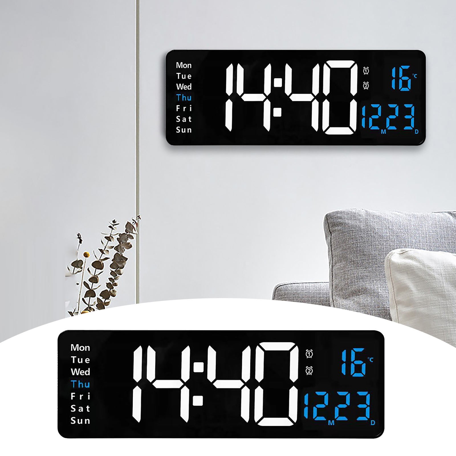Clock Large Led Digital Wall Clock Temperature Date Day Display Usb Remote Control Multi Color