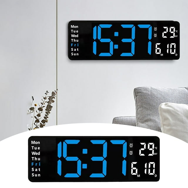 Clock Large LED Digital Wall Clock Temperature Date Day Display USB ...