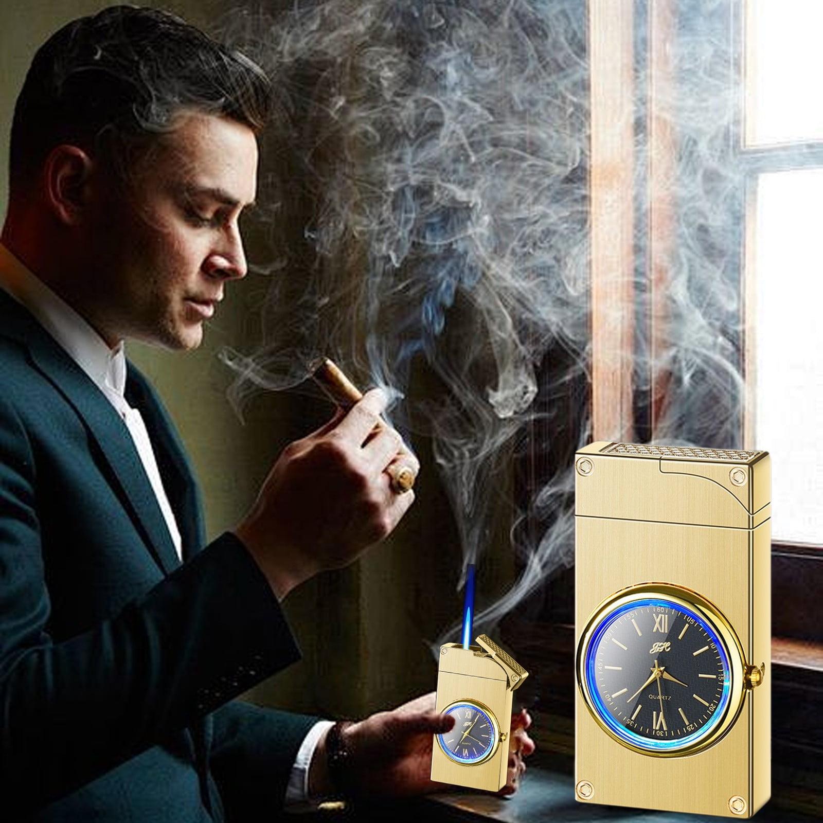 Clock Lighter Windproof Metal Dual Function Timepiece Butane Lighter ...