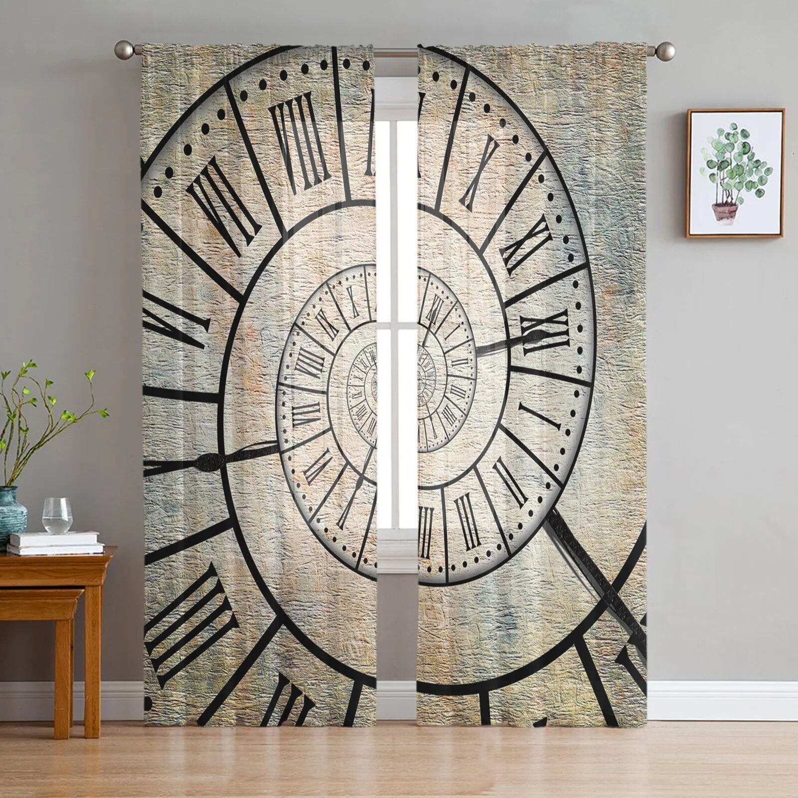 Clock Machine Retro Bedroom Voile Tulle Curtains Hotel Home r Sheer ...