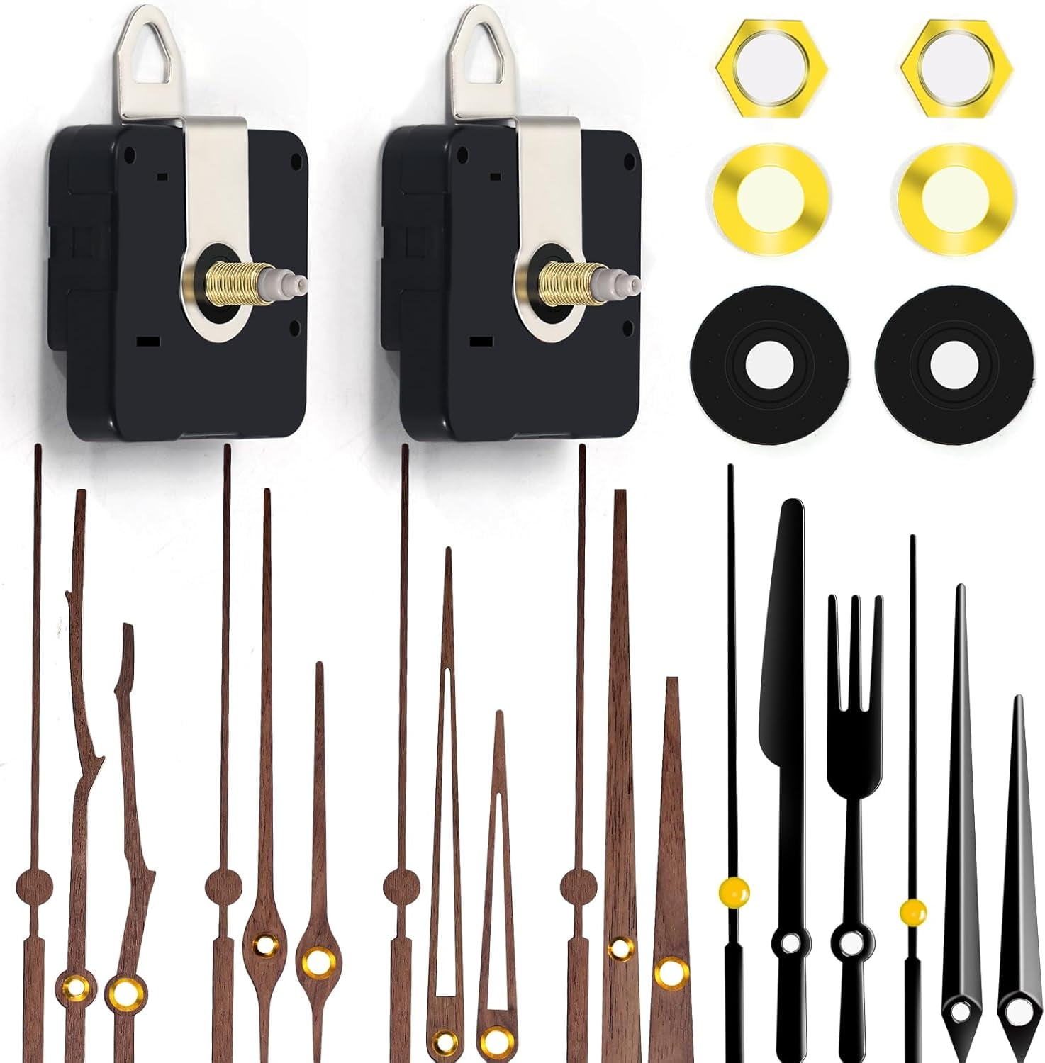 Clock Mechanism Replacement Kit with 4 Types of Walnut Wood Clock Hands ...