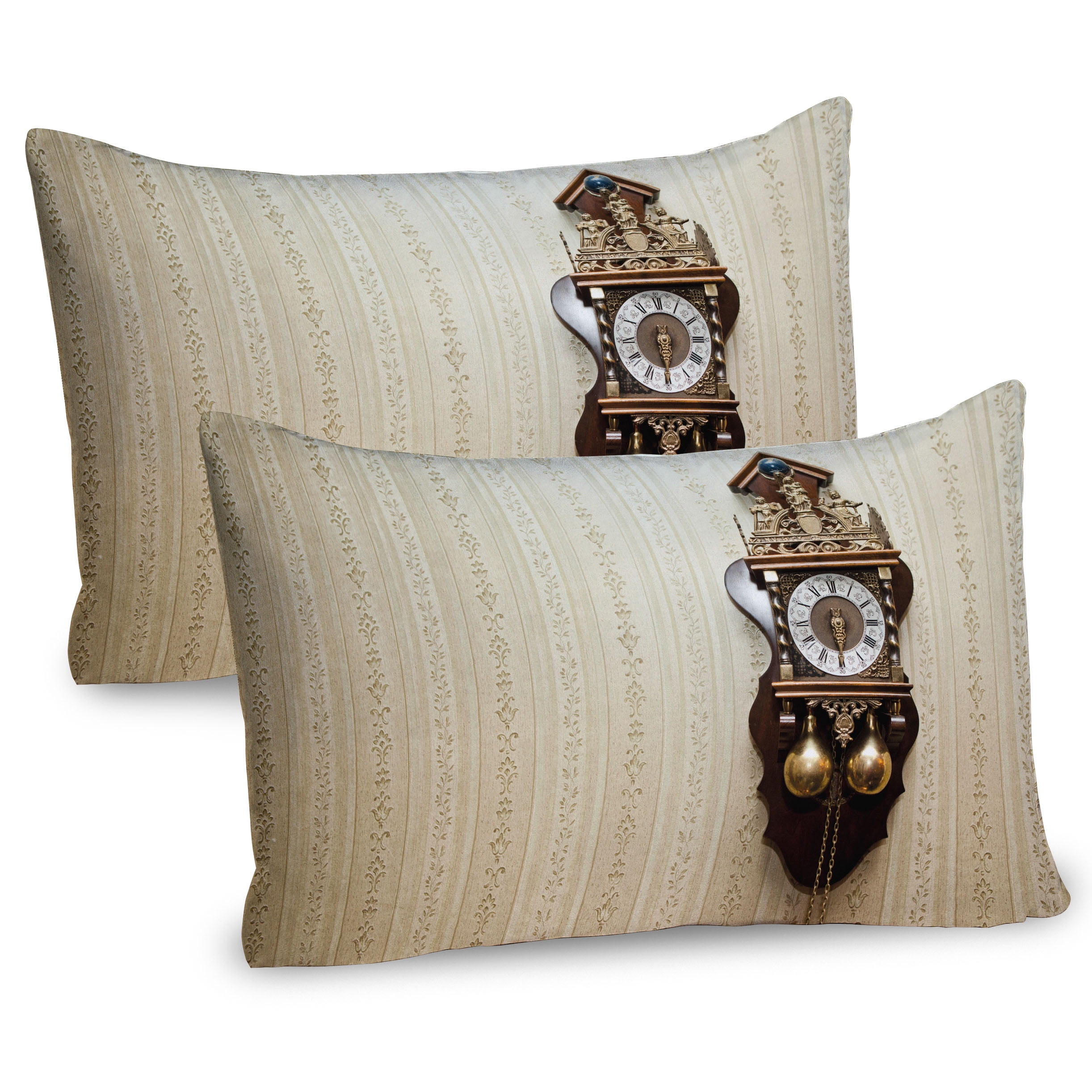 Clock Pillow Sham Set of 2, Antique Style Wood Carving Clock with ...
