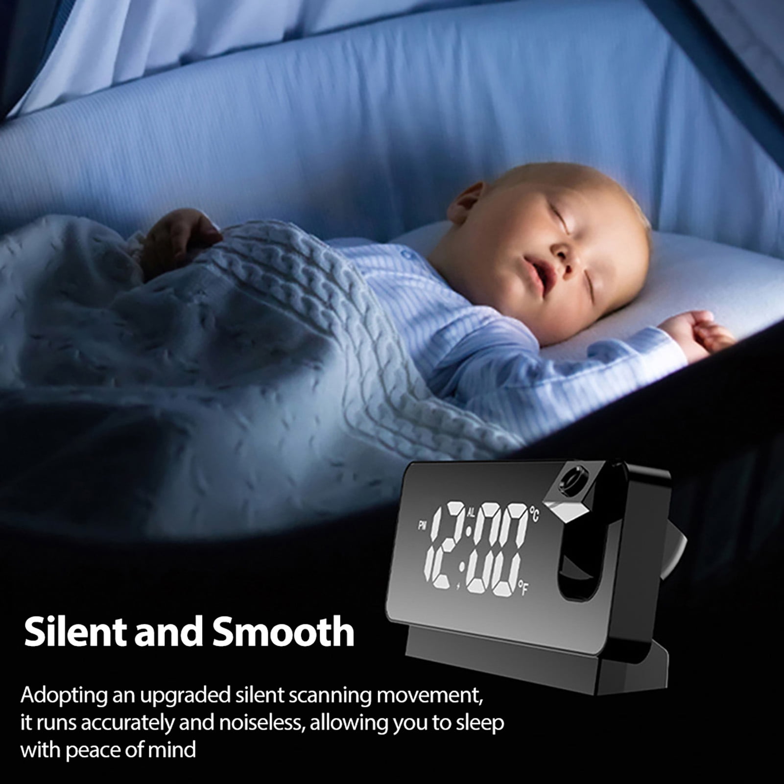 Clock Portable Projection Alarm Clock Temperature Date Large Screen ...