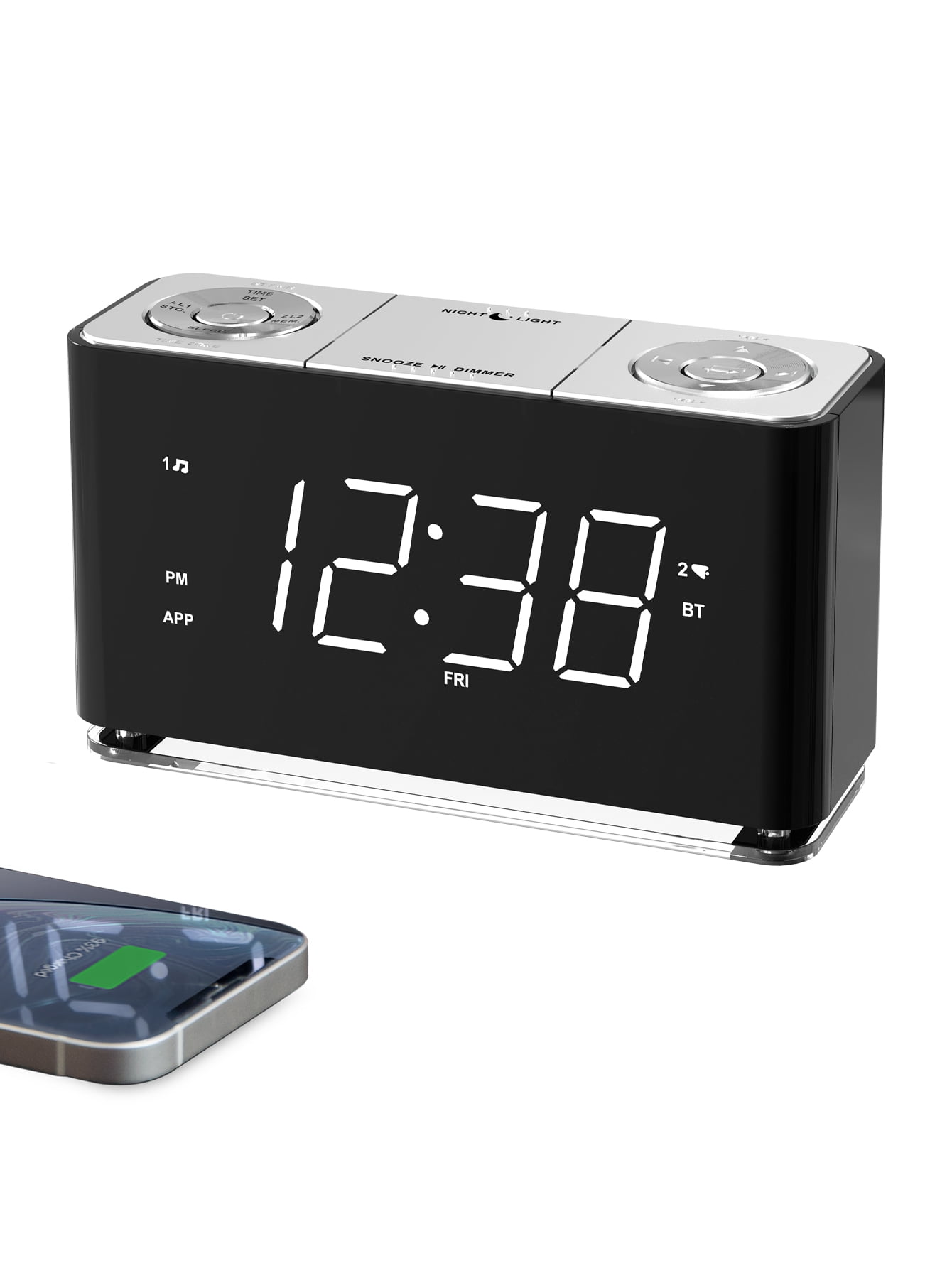 iTOMA Alarm Clock with Bluetooth, FM Radio, Dual Alarm, USB Charger ...