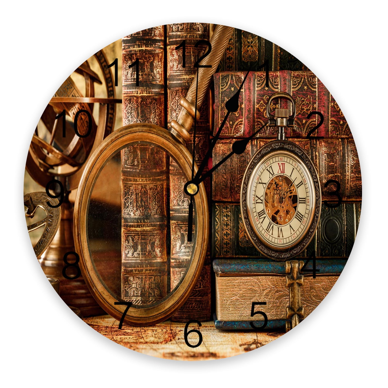 Clock Retro Map Book Wall Clock Home Decor Bedroom Silent Oclock Watch ...