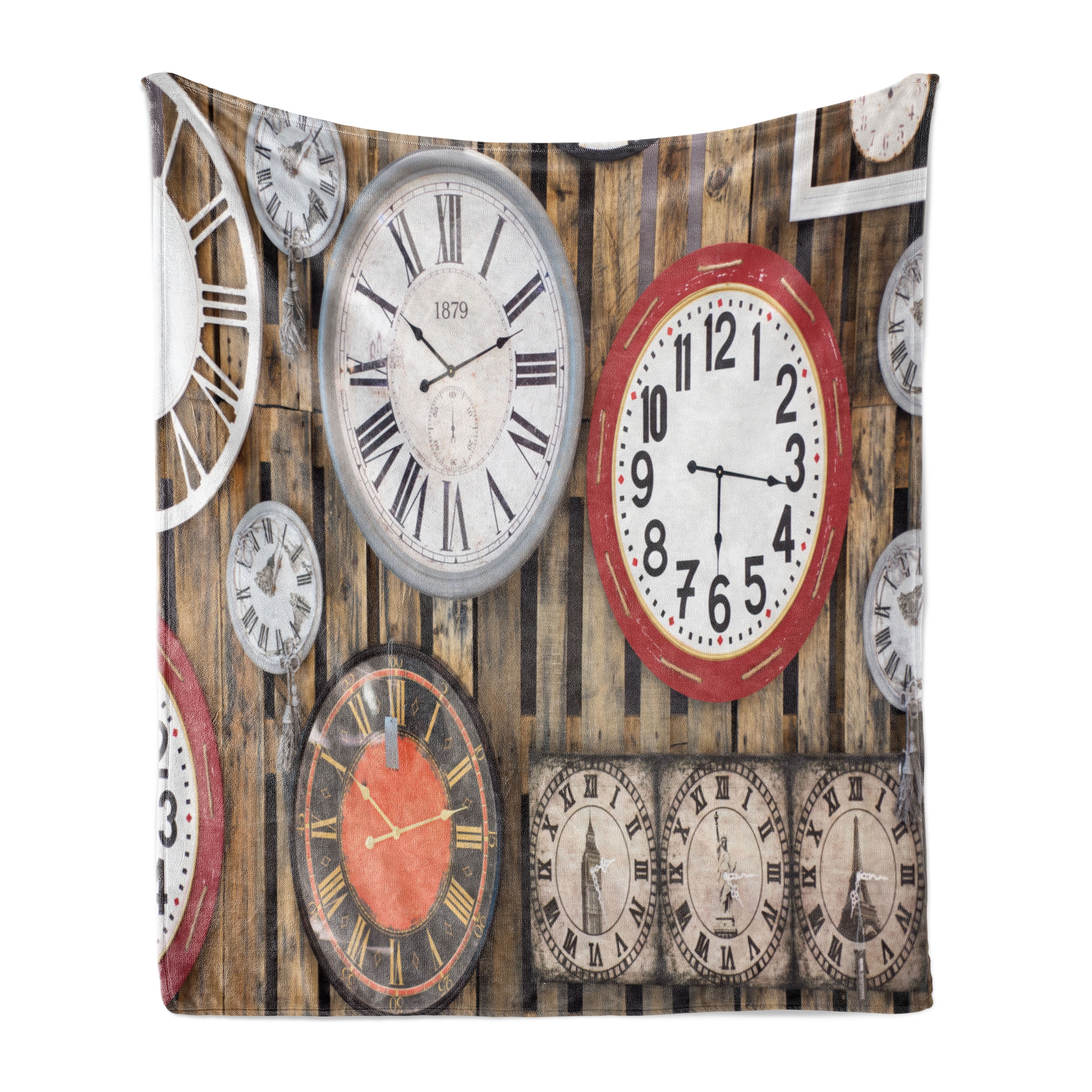Clock Soft Flannel Fleece Throw Blanket, Antique Clocks on the Wall ...