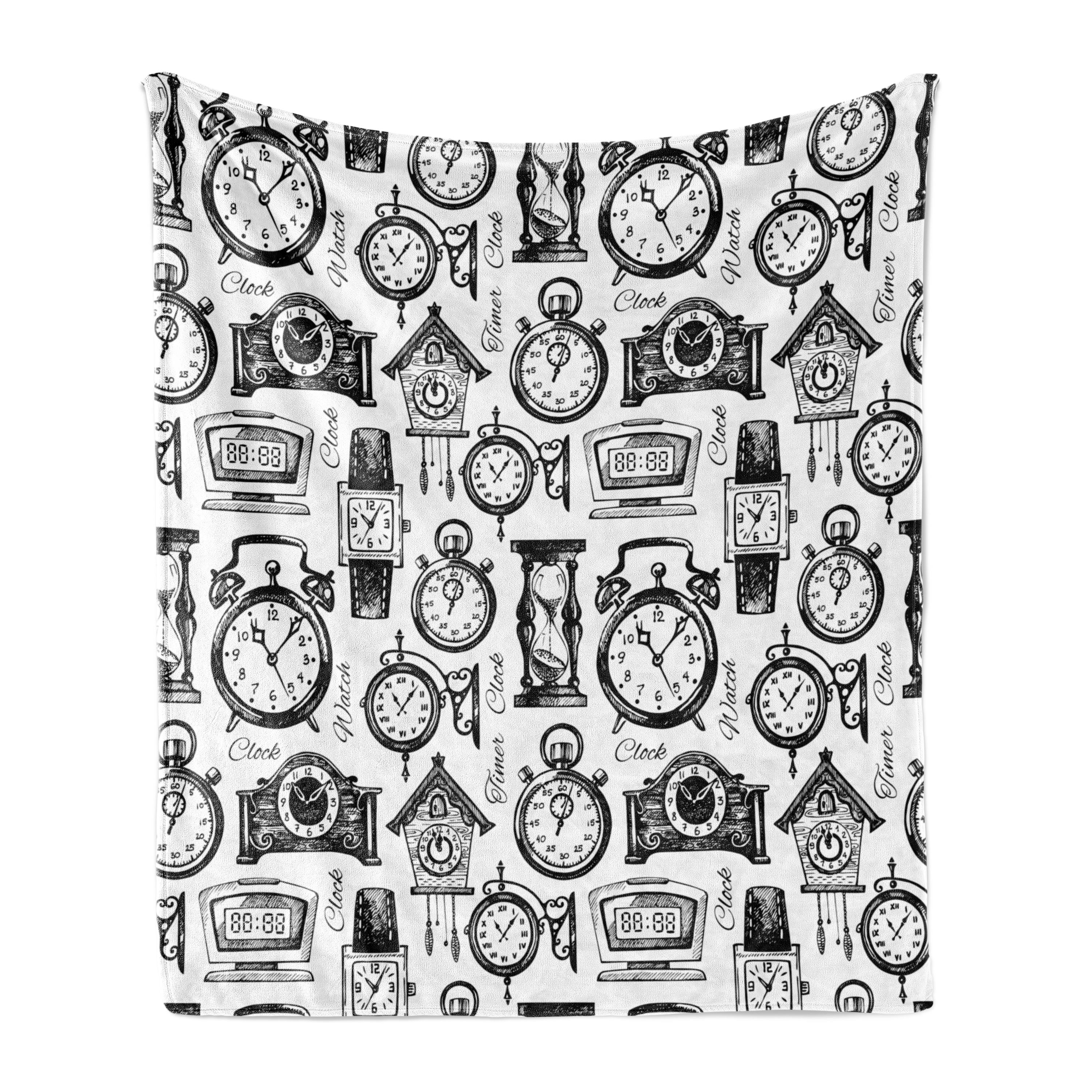Clock Soft Flannel Fleece Throw Blanket, Hand Drawn Clocks and Watches ...