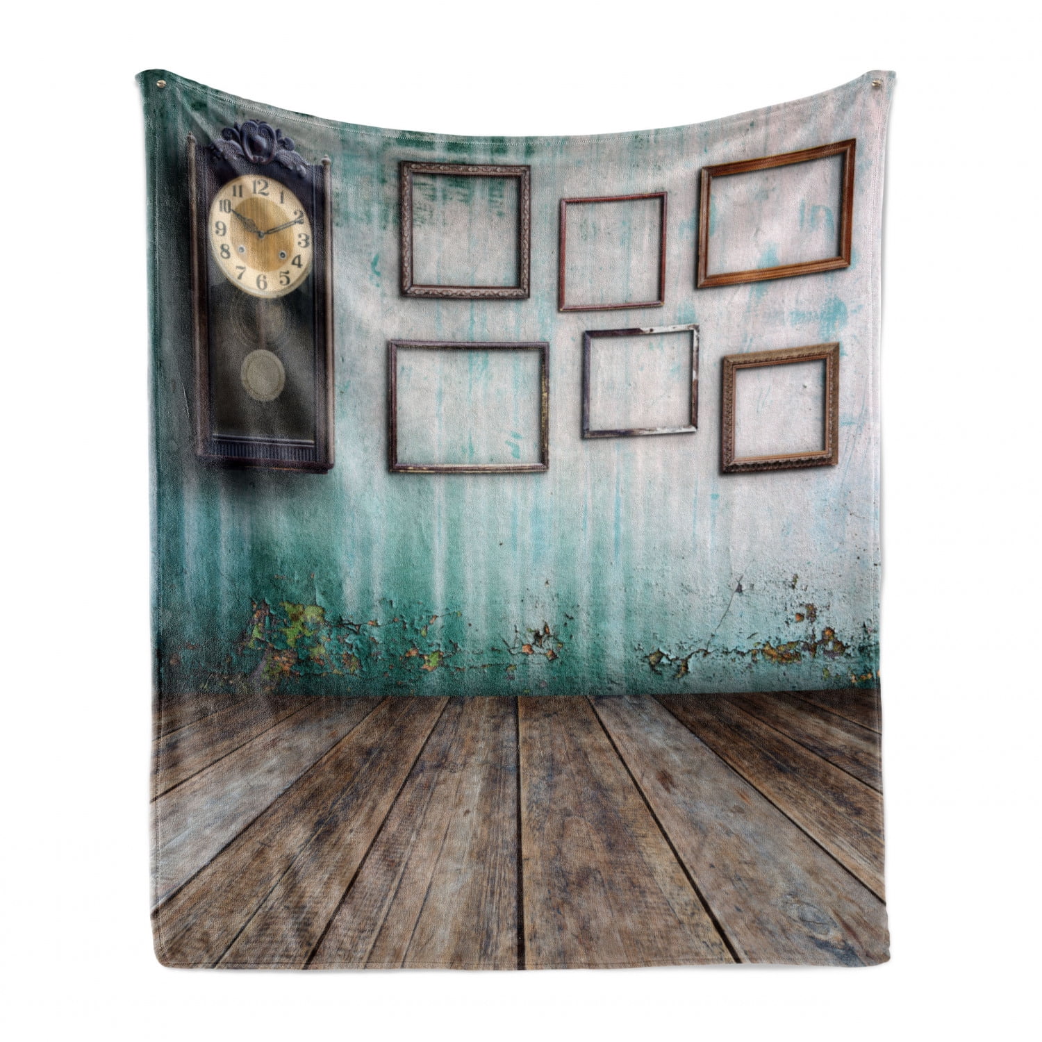 Clock Soft Flannel Fleece Throw Blanket, Vintage Clock and Empty ...