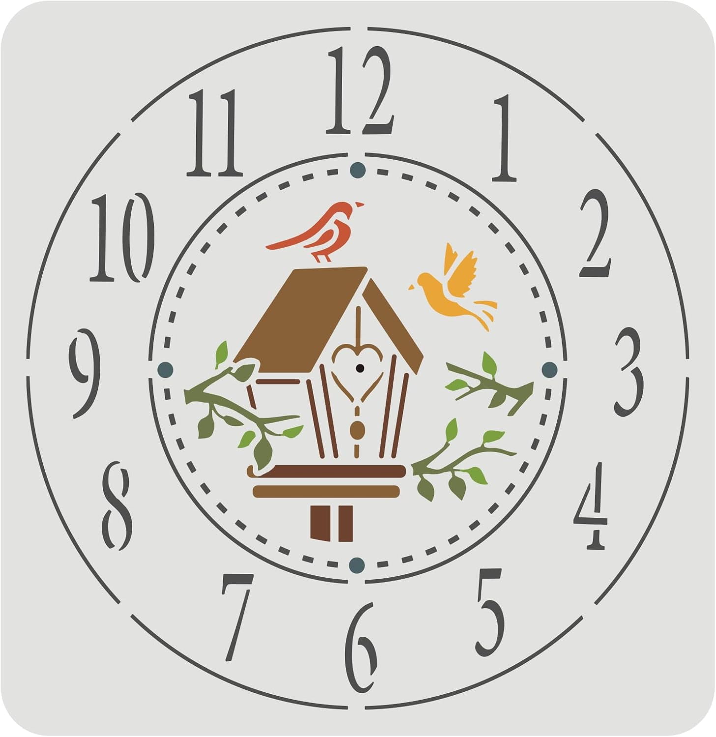 Clock Stencil 11.8x11.8 inch Create DIY Clock Crafts Stencil Template Branches Bird House Clock ...