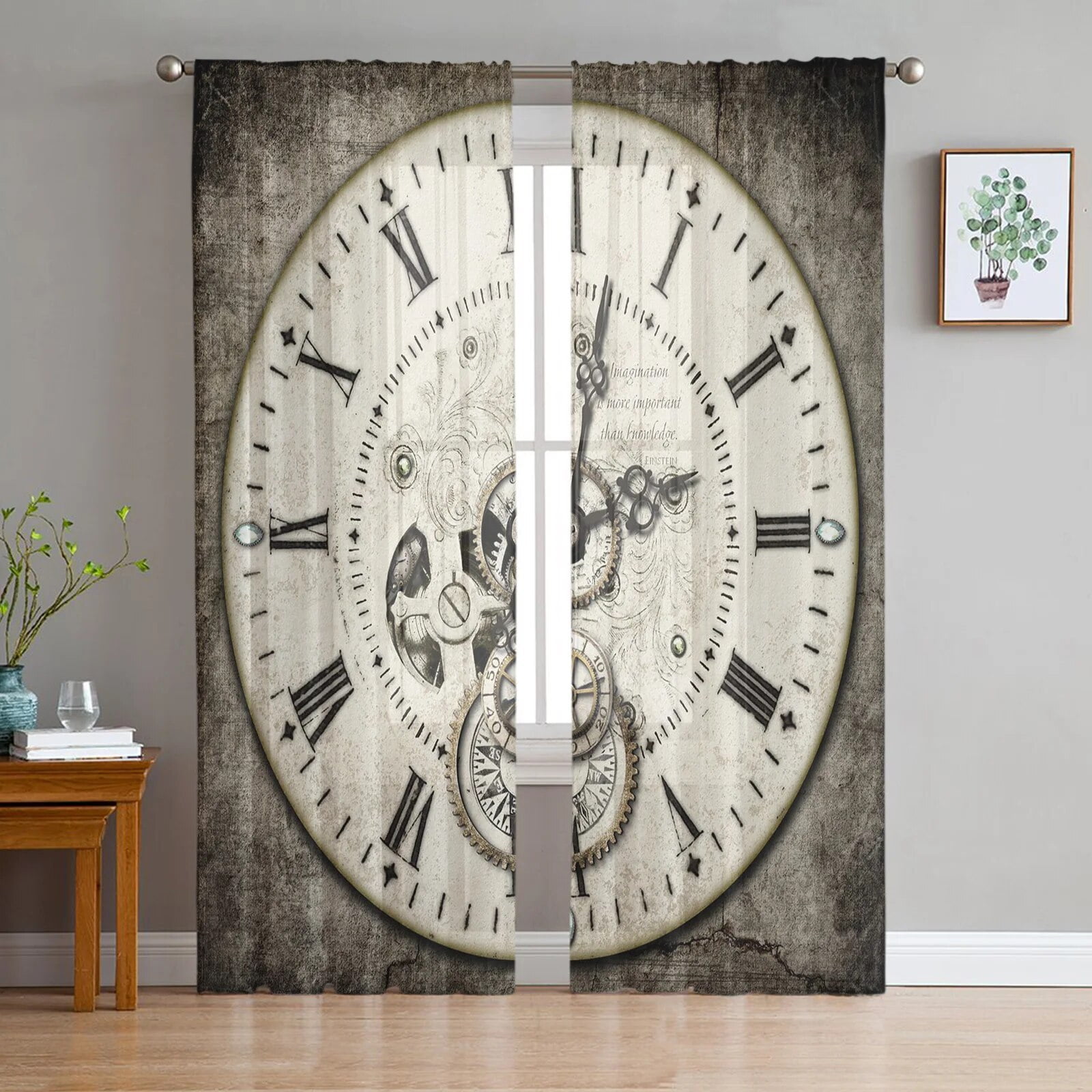 Clock Timetable Retro Sheer Window Curtains for Bedroom The Living Room ...