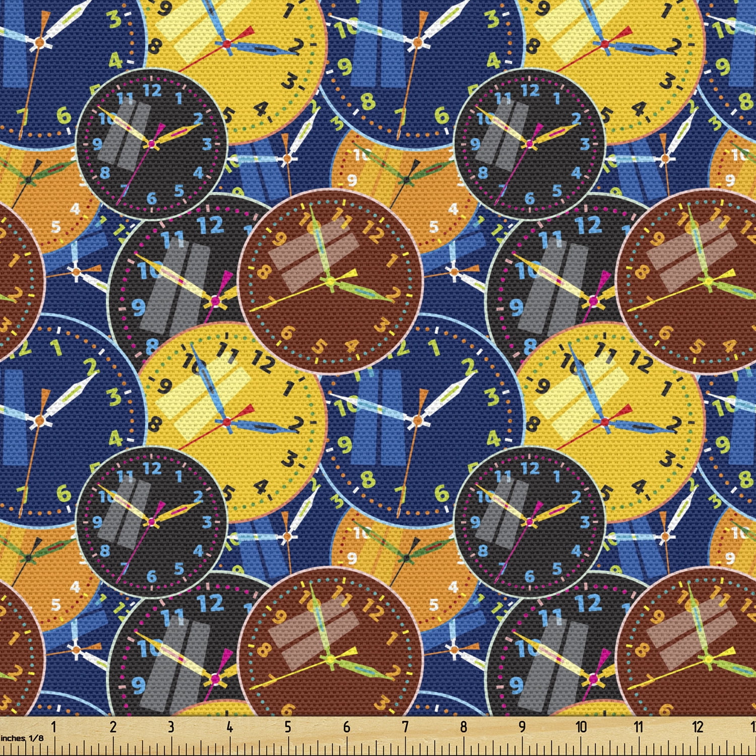 Ambesonne Vintage Fabric by the Yard Upholstery, Clock Faces Pattern, 1 ...