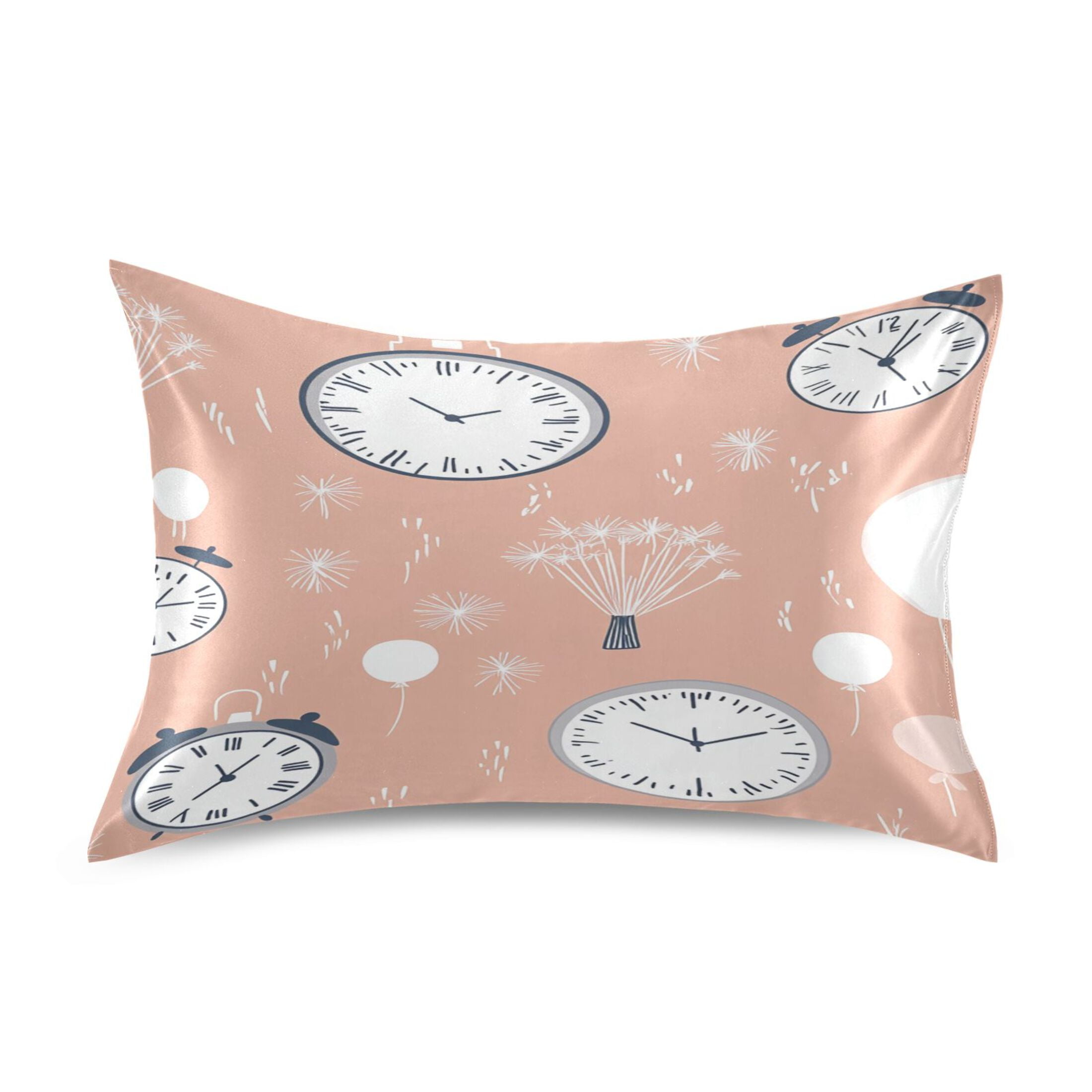 Clock and Fireworks Satin Pillowcase 20''x40'' Double-Sided Print Soft ...