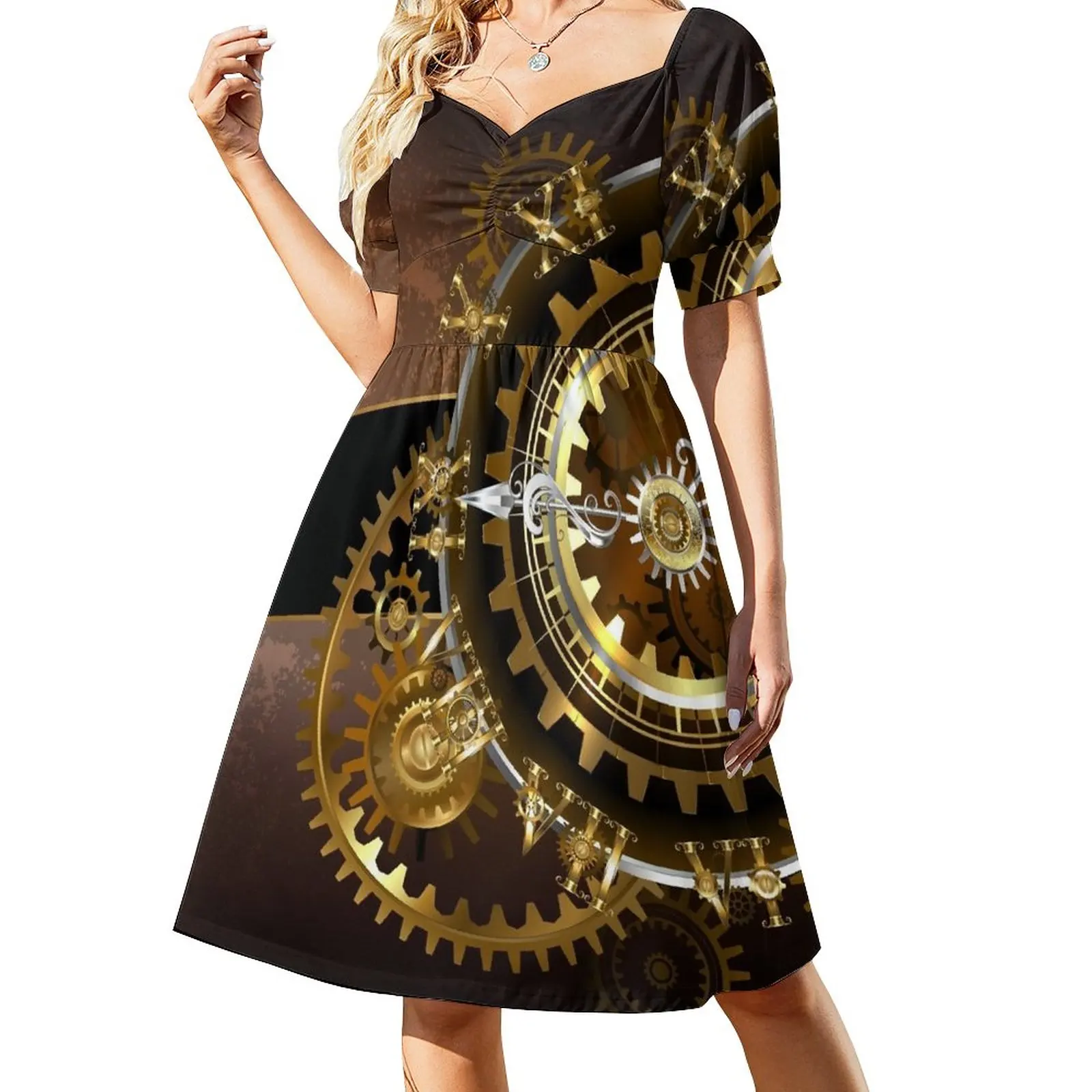 Clock with Gears ( Steampunk Clock ) Sleeveless Dress dresses for woman ...