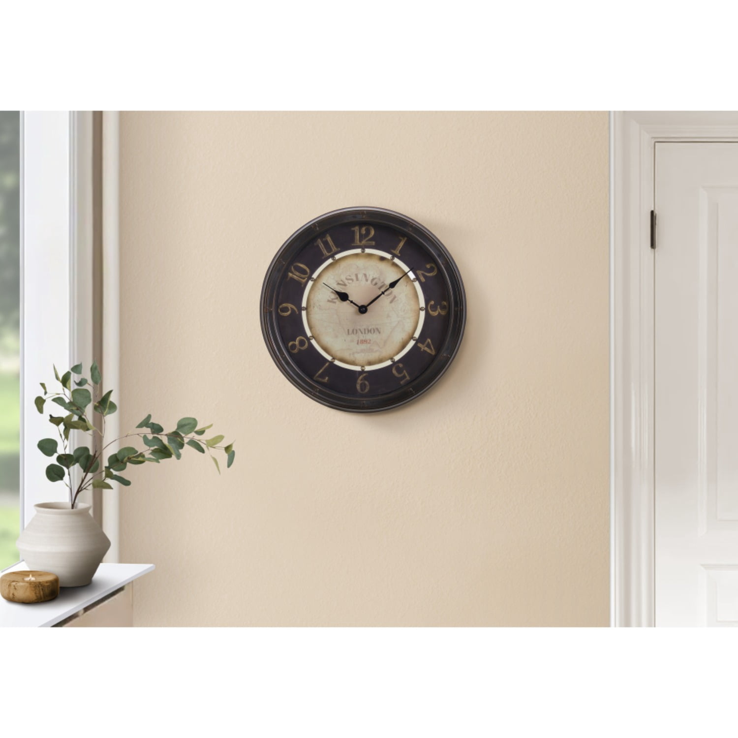Clocks, 16" Round, Wall Clock, Antique Brown, Transitional - Walmart.com