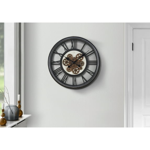 Clocks, 20" Round, Gear Mechanism, Wall Clock, Black, Transitional ...