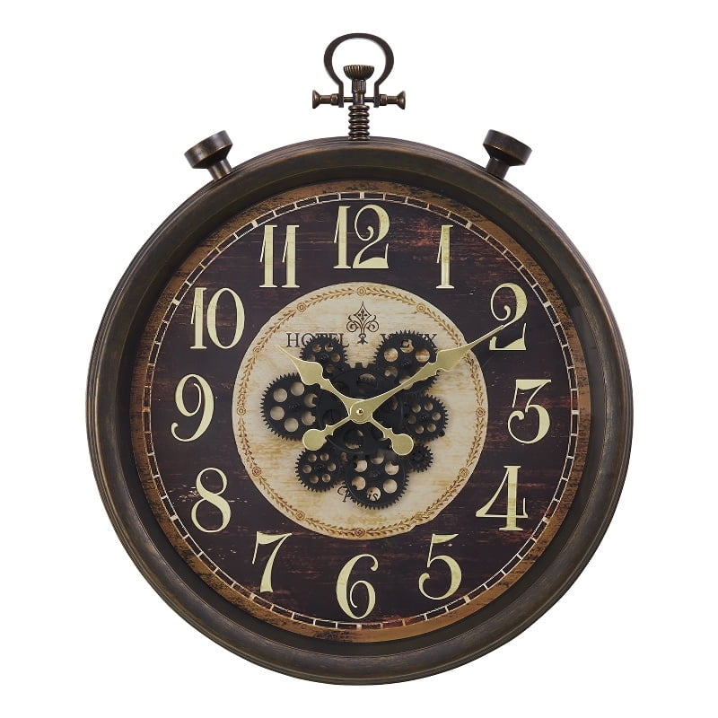 Clocks - 24" Round - Gear Mechanism - Wall Clock - Brown - Traditional ...
