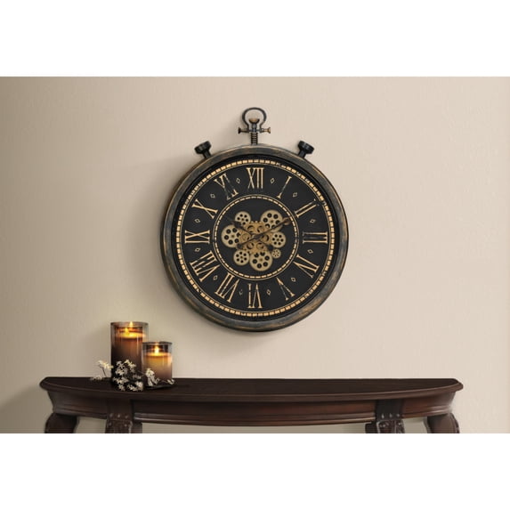 Clocks, 24" Round, Gear Mechanism, Wall Clock, Brown, Transitional ...