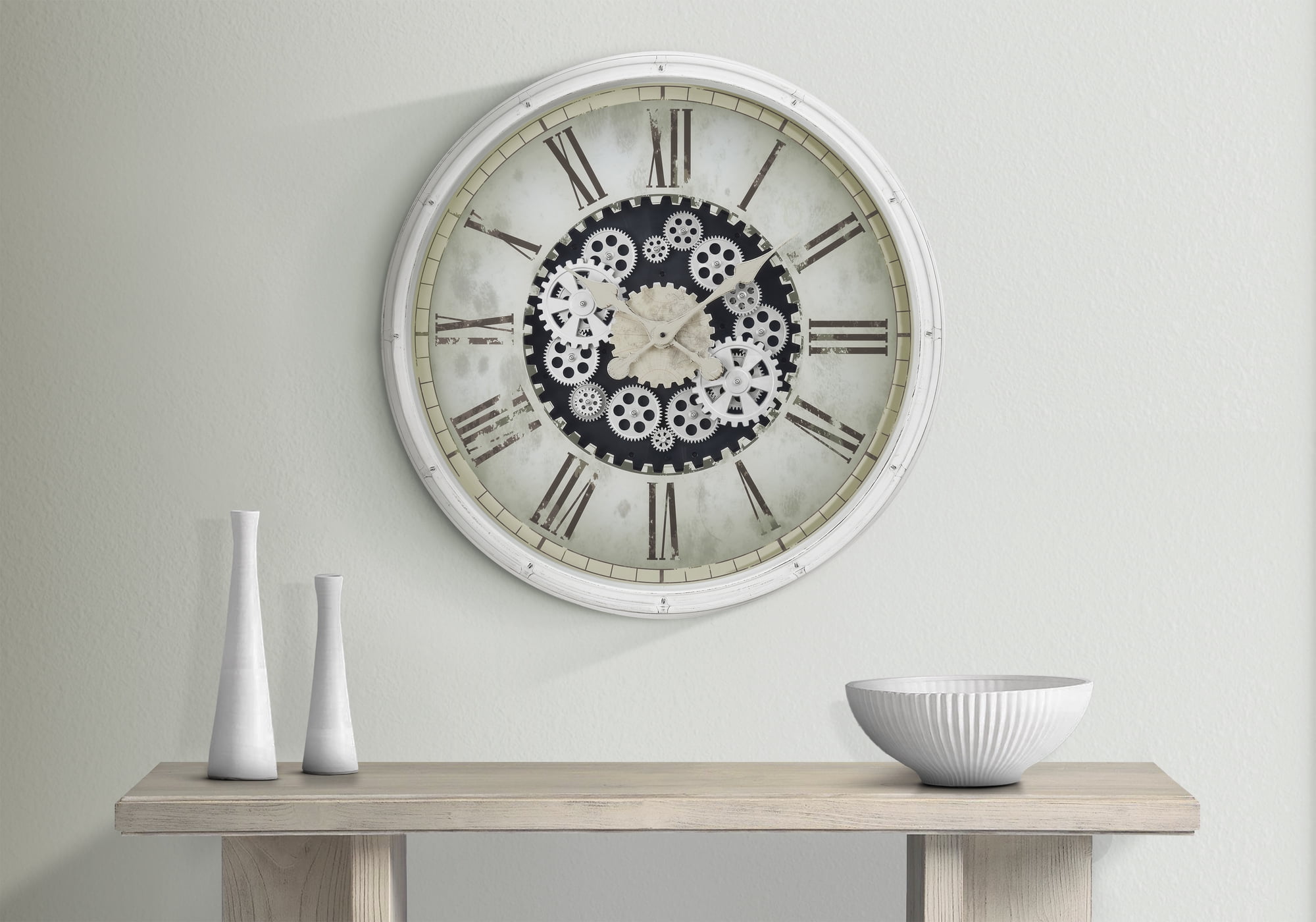 Clocks, 30" Round, Gear Mechanism, Large Oversized, Wall Clock, White ...