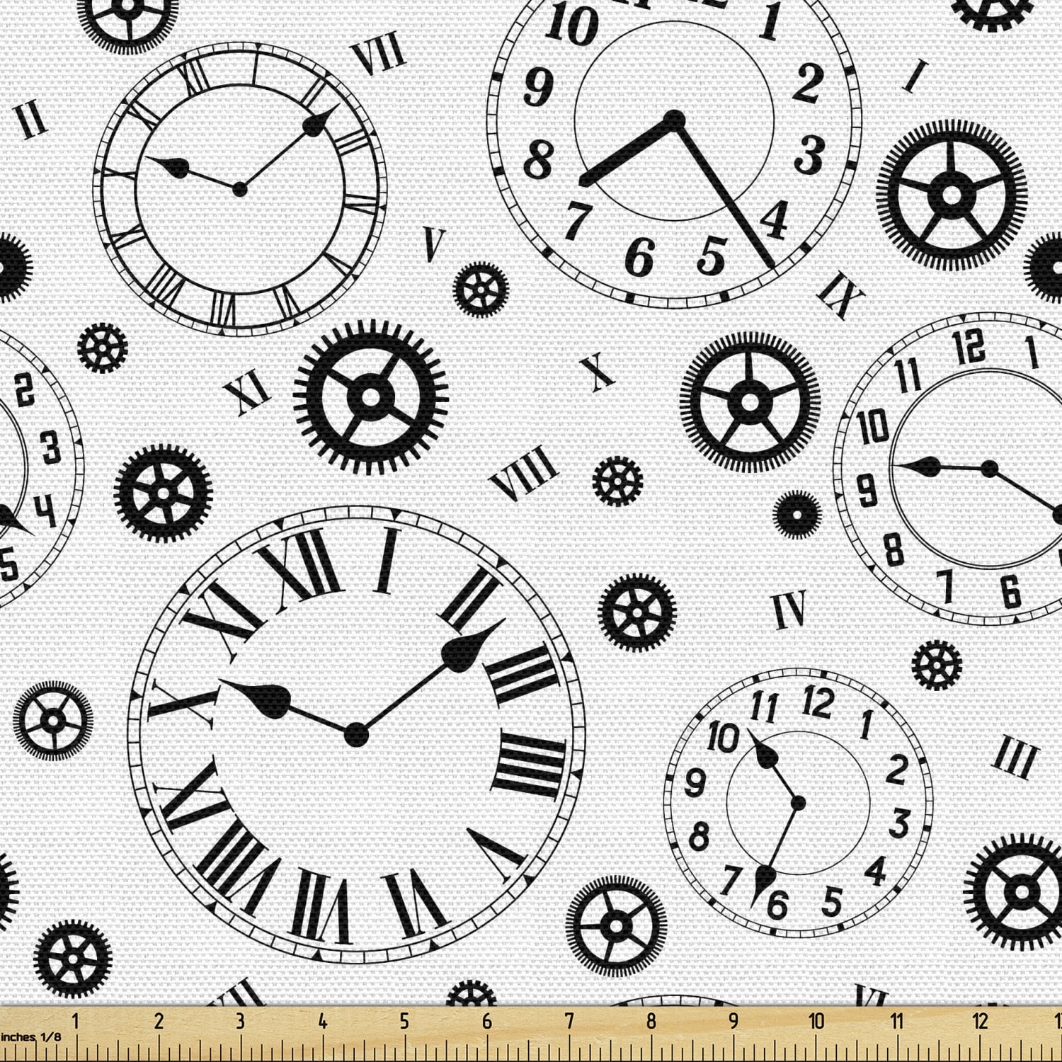 Ambesonne Clocks Fabric by the Yard Upholstery, Time Mechanism Gears, 3 ...