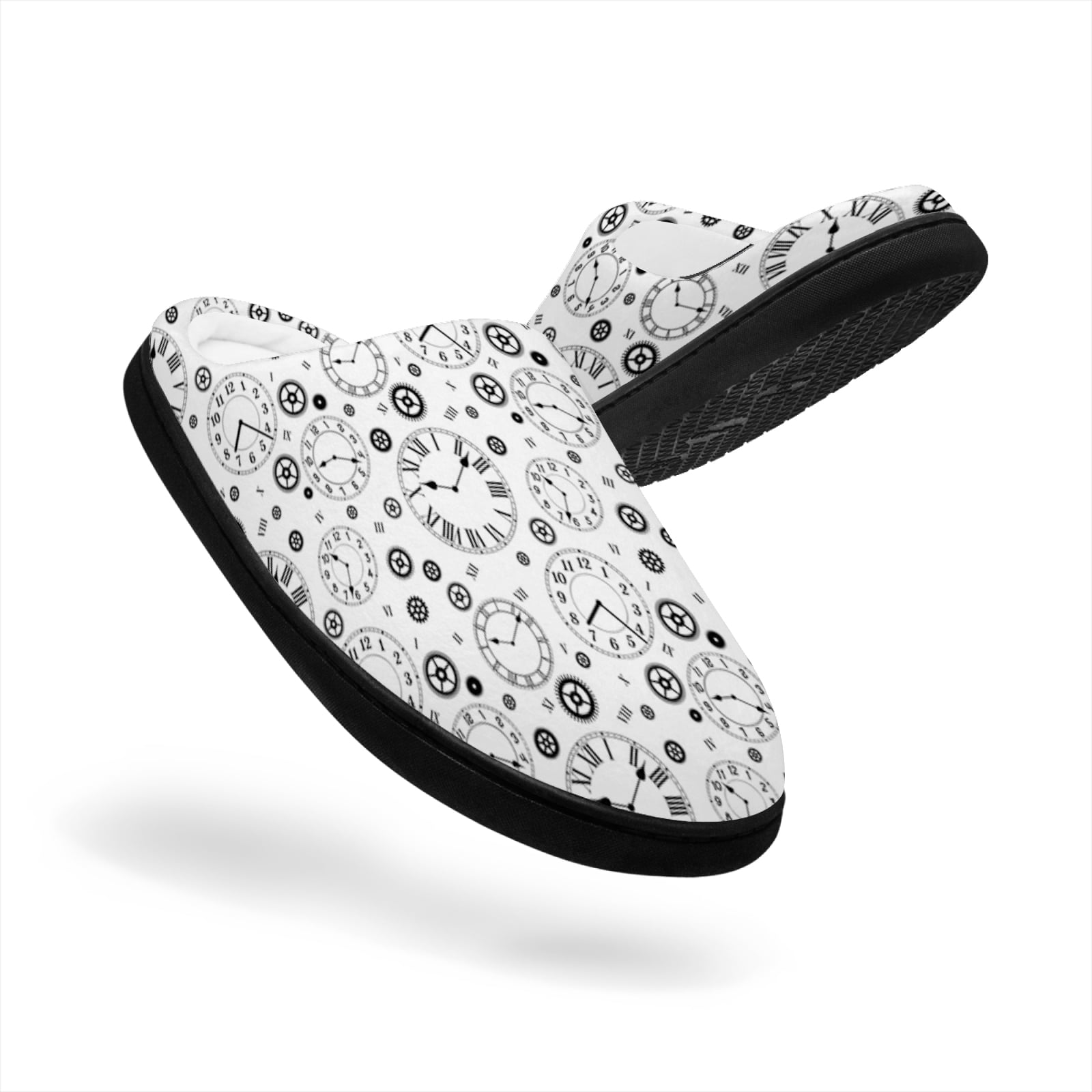 Clocks Theme,Womens Slippers Slip-On,Clocks Theme with Gears Pattern ...
