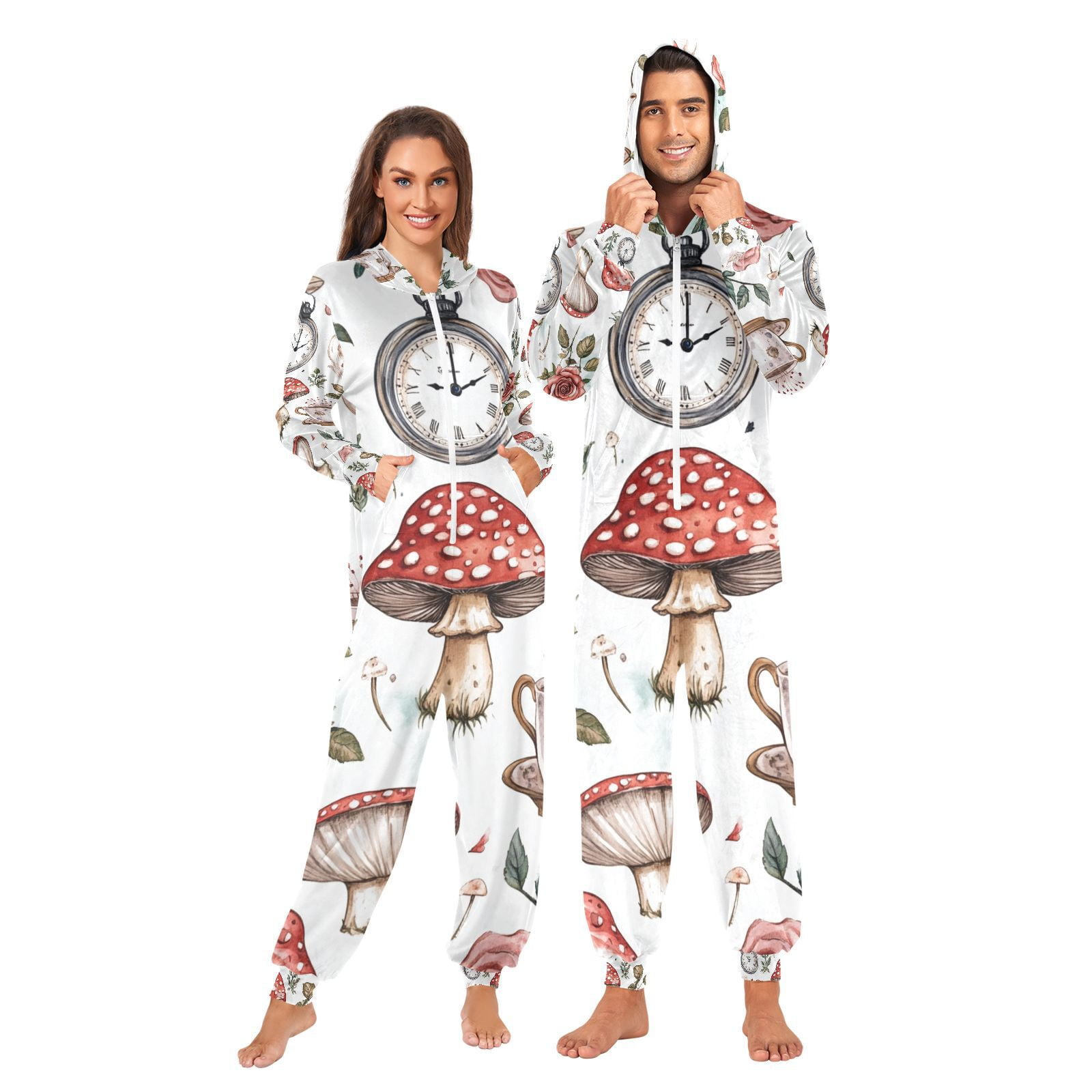Clocks and Mushroom Adult Onesie Pajamas Slim Fit Christmas One Piece ...