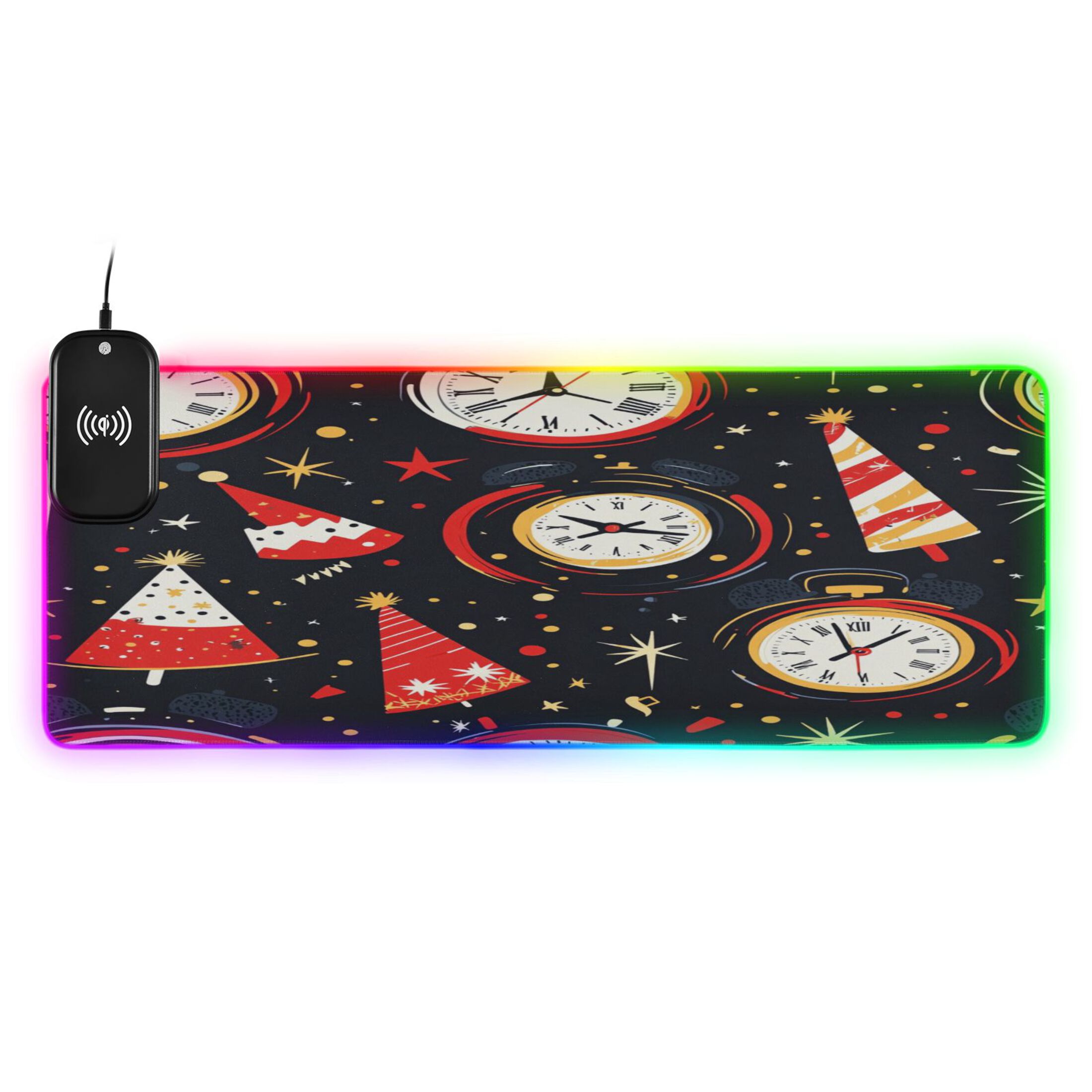 Clocks and Party Hats Large RGB Gaming Mouse Pad with Fast Wireless ...