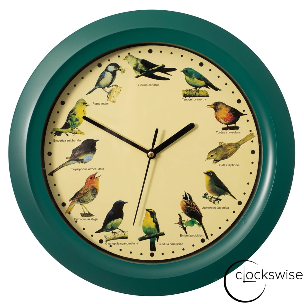 Clockswise 12" Round Decorative Singing Bird Wall Clock Battery ...