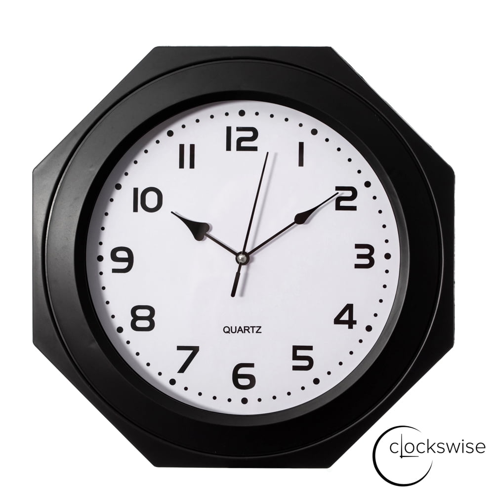 Clockswise 12-inch Non-Ticking Octagon Plastic Analog Wall Clock ...