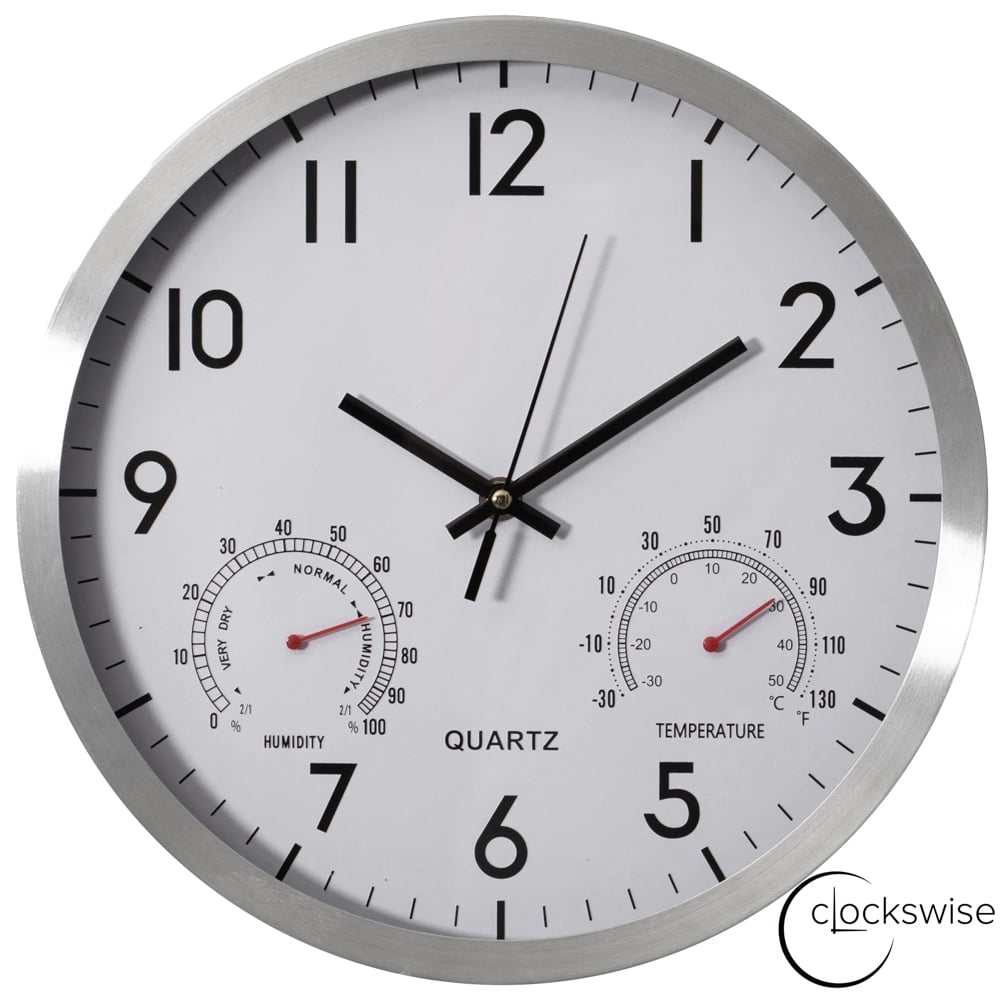 Clockswise 12-inch Non-Ticking Quartz Wall Clock with Thermometer ...