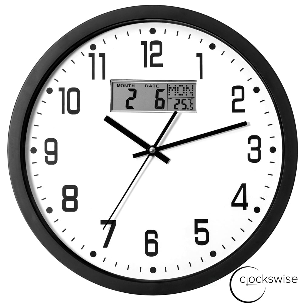 Clockswise 14-inch Wall Clock, Non-Ticking Analog & Digital with ...