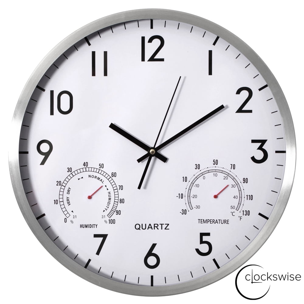 Clockswise 16-inch Non-Ticking Quartz Wall Clock with Thermometer ...