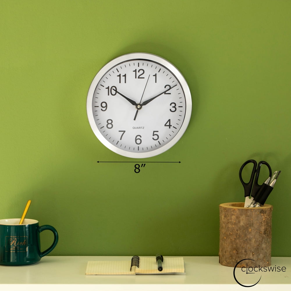 Clockswise 8-in Round Quartz Wall Clock Non-Ticking Battery Operated ...