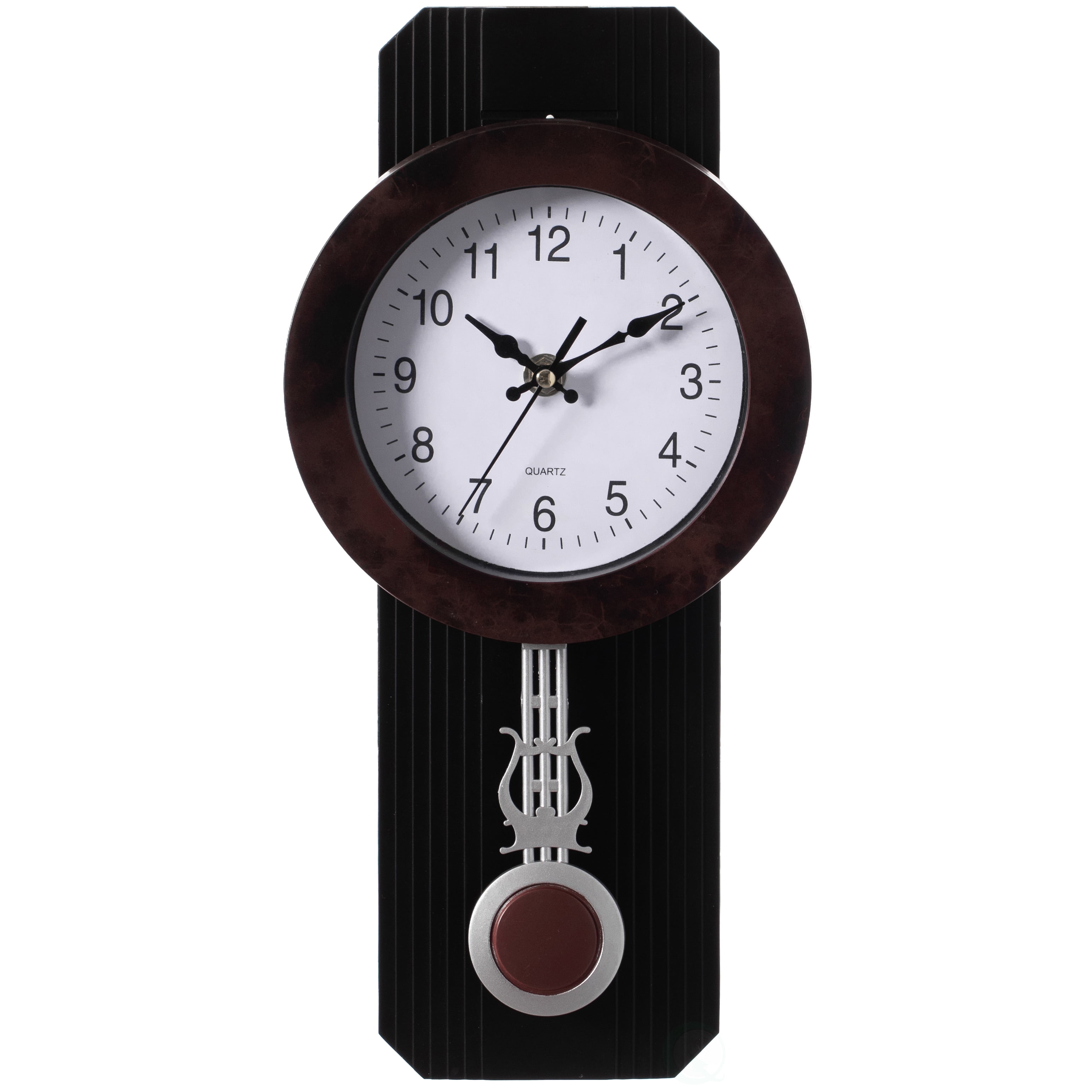Large Quiet Non-Ticking Battery Operated Traditional Round Wood-Looking ...