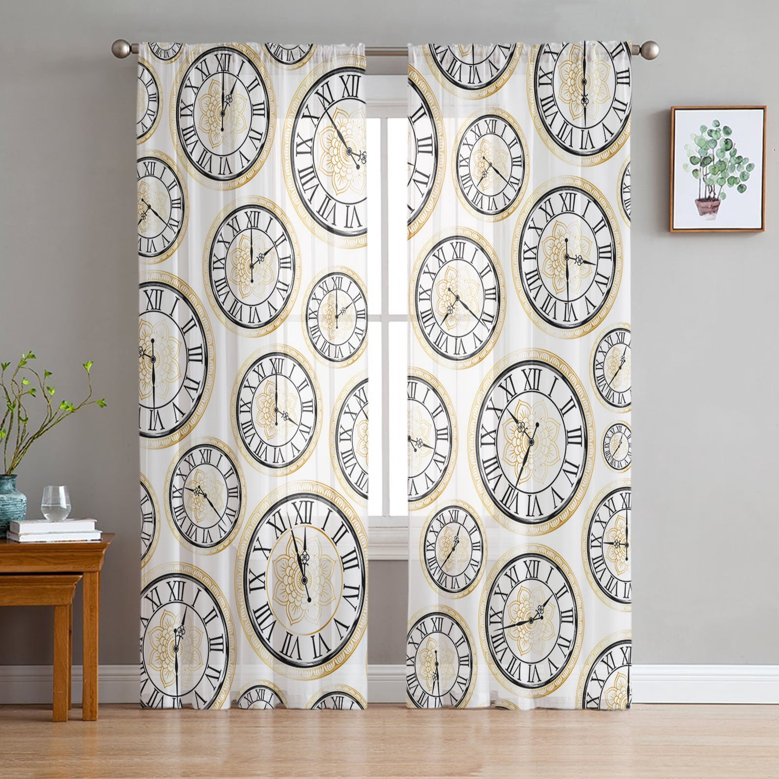 Clockwise Minute Hand Clock Pattern Gradient Window Curtains For Living ...